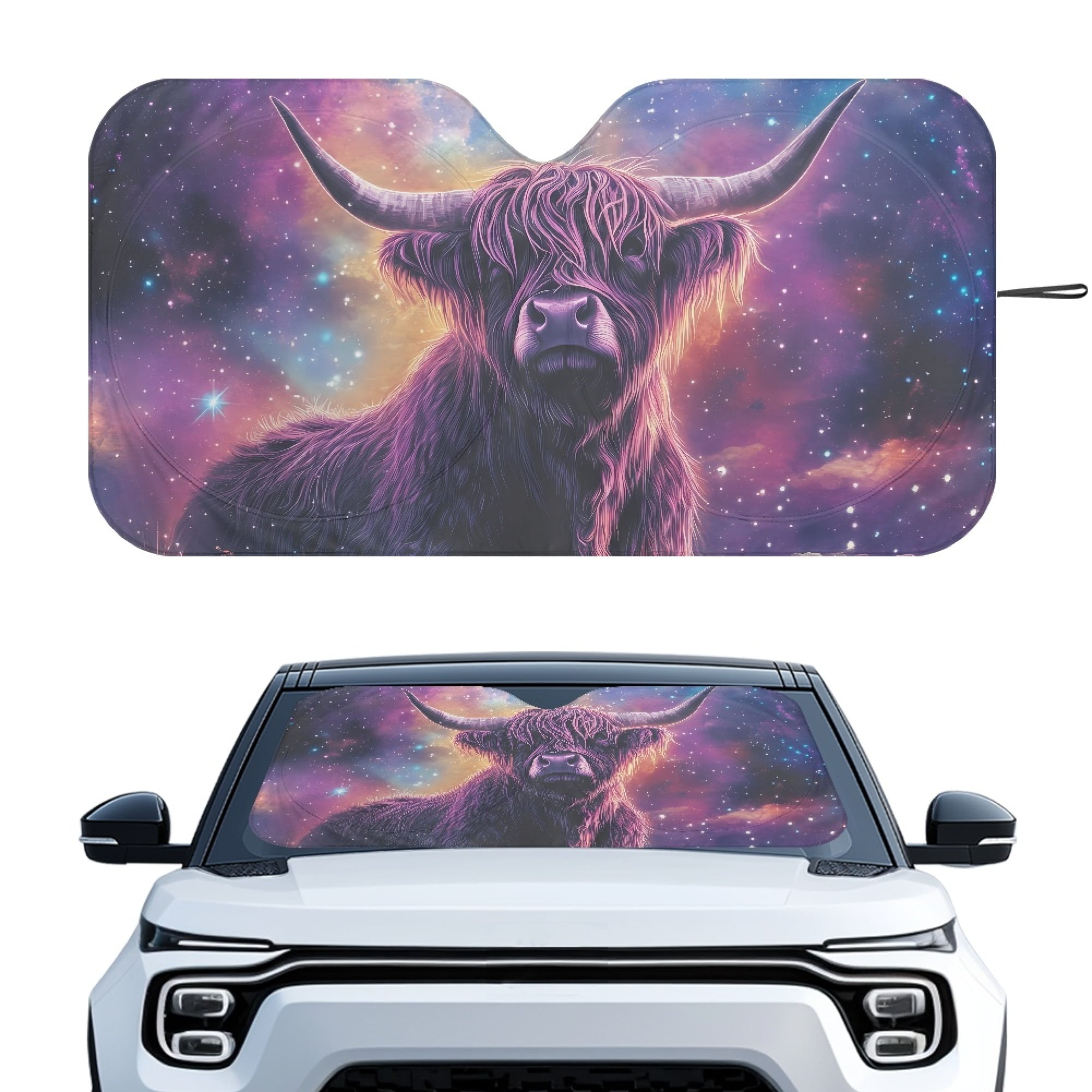 Yuyamidu Highland Cow Car Sun Shade for Windshield Starry Sky Sun Shade ...