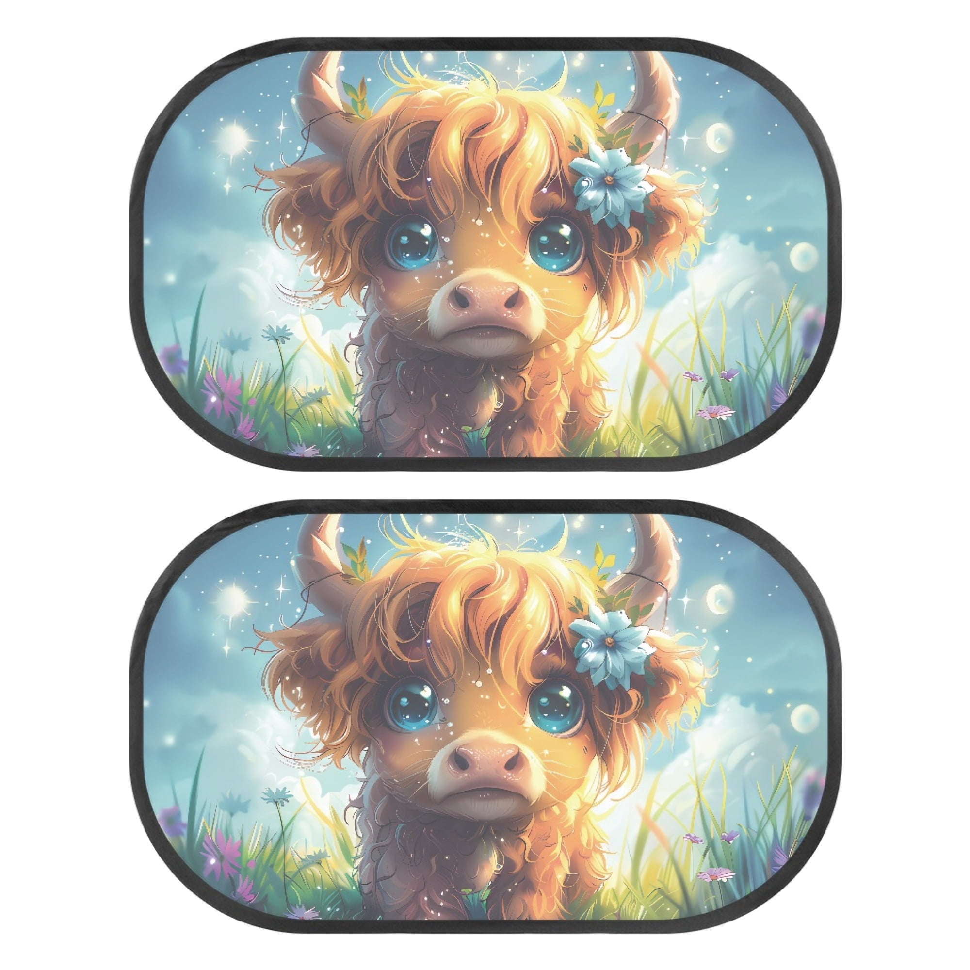 Yuyamidu Highland Cow Car Window Shades Blue Daisy Sun Shade Blocker UV ...