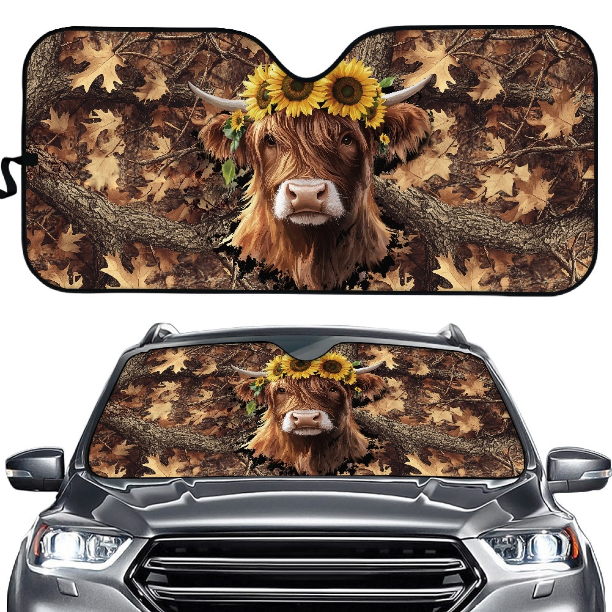 Yuyamidu Highland Cow Car Window Sunshades for Front Window Sunflower ...