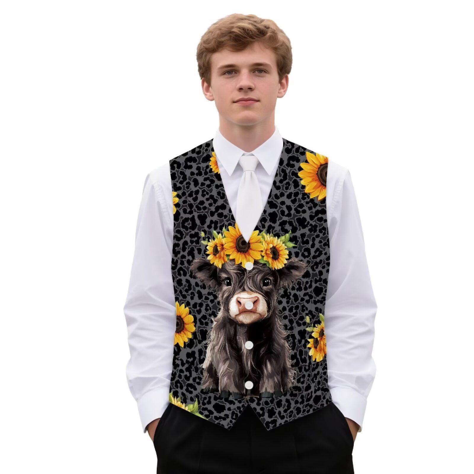 Yuyamidu Highland Cow Men's Classic Black Leopard Print Dress Vest ...