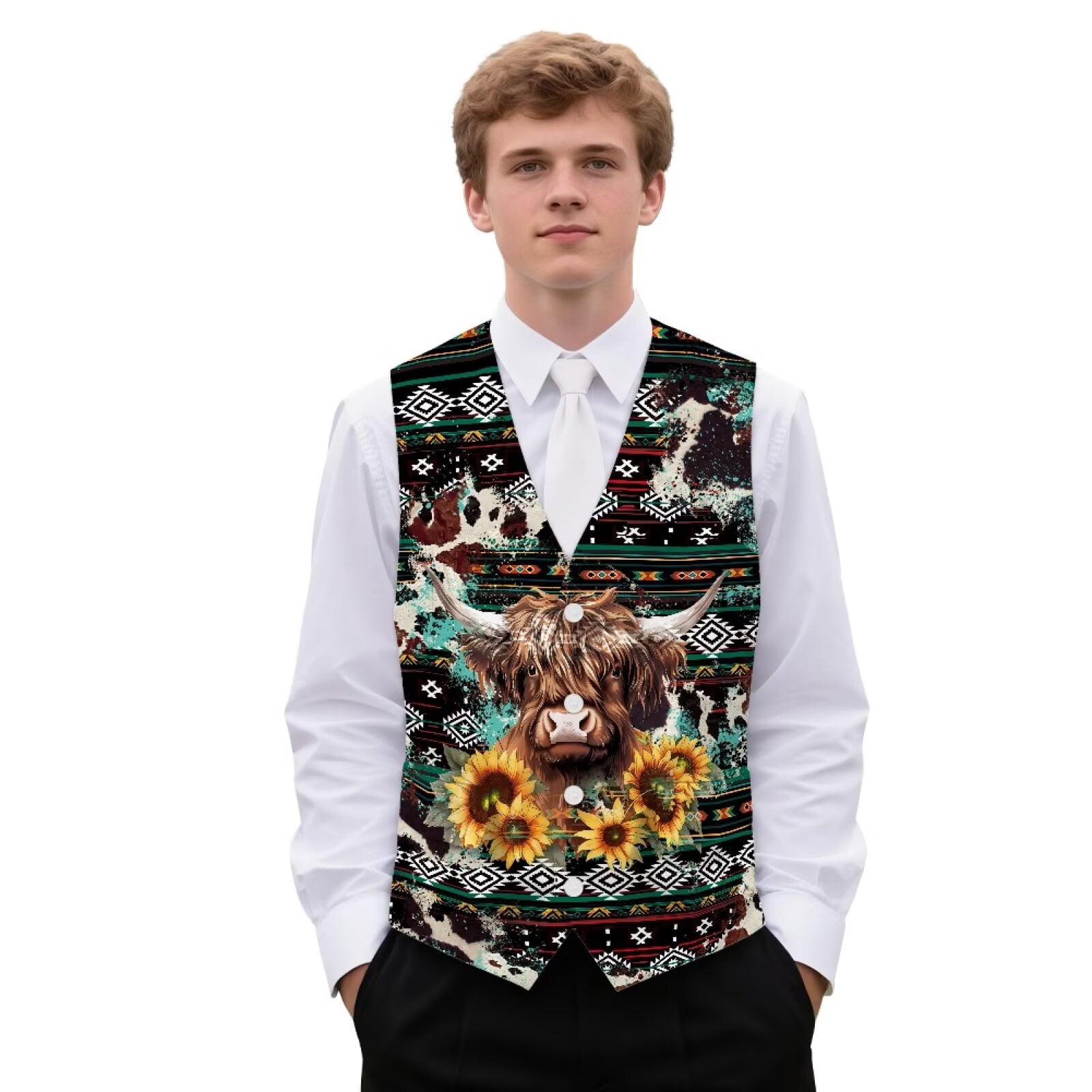 Yuyamidu Highland Cow Men's Classic Slim Fit Dress Vest Formal Wedding ...