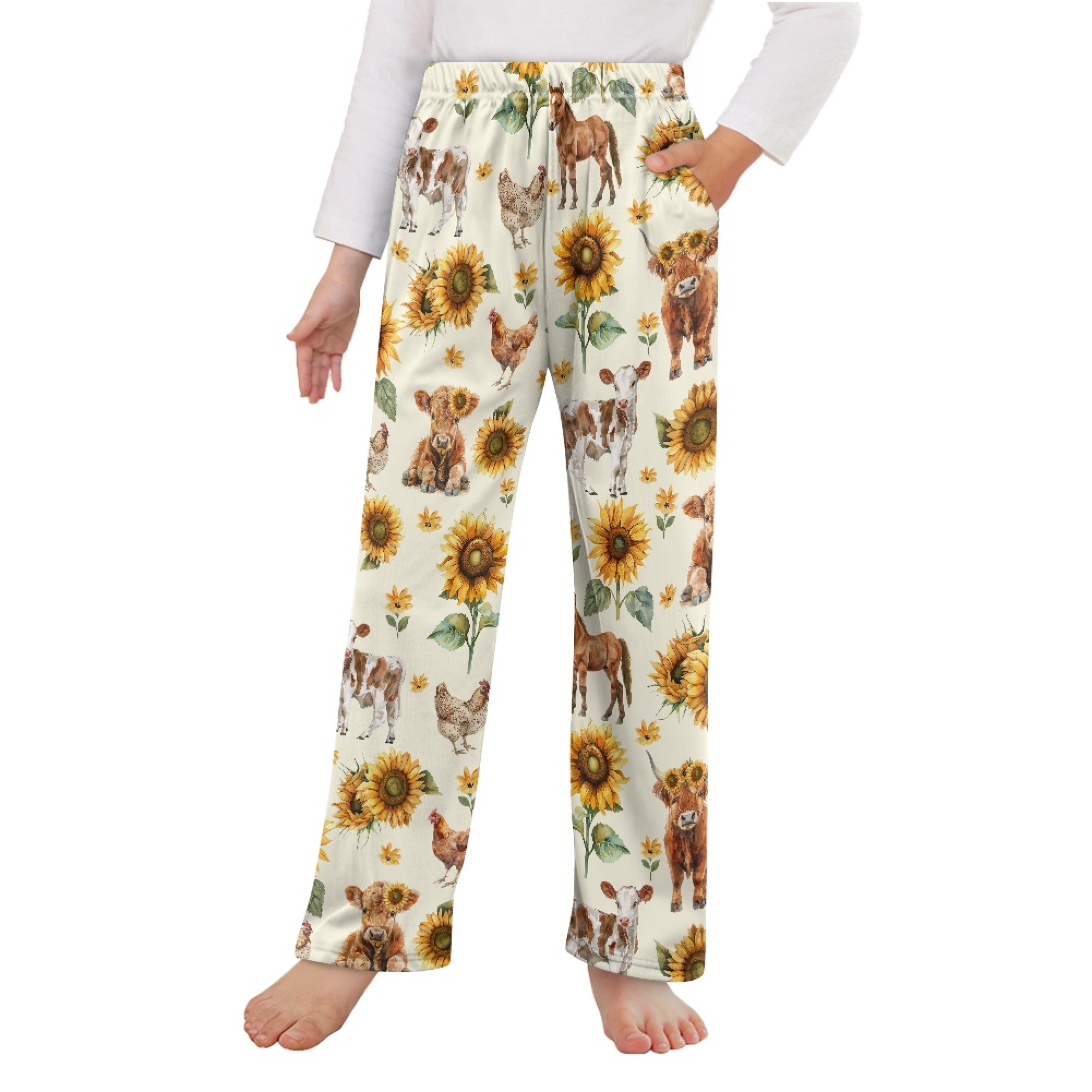 Yuyamidu Highland Cow Pants with Pockets Size 6-7T Loose Fit Girls Long ...