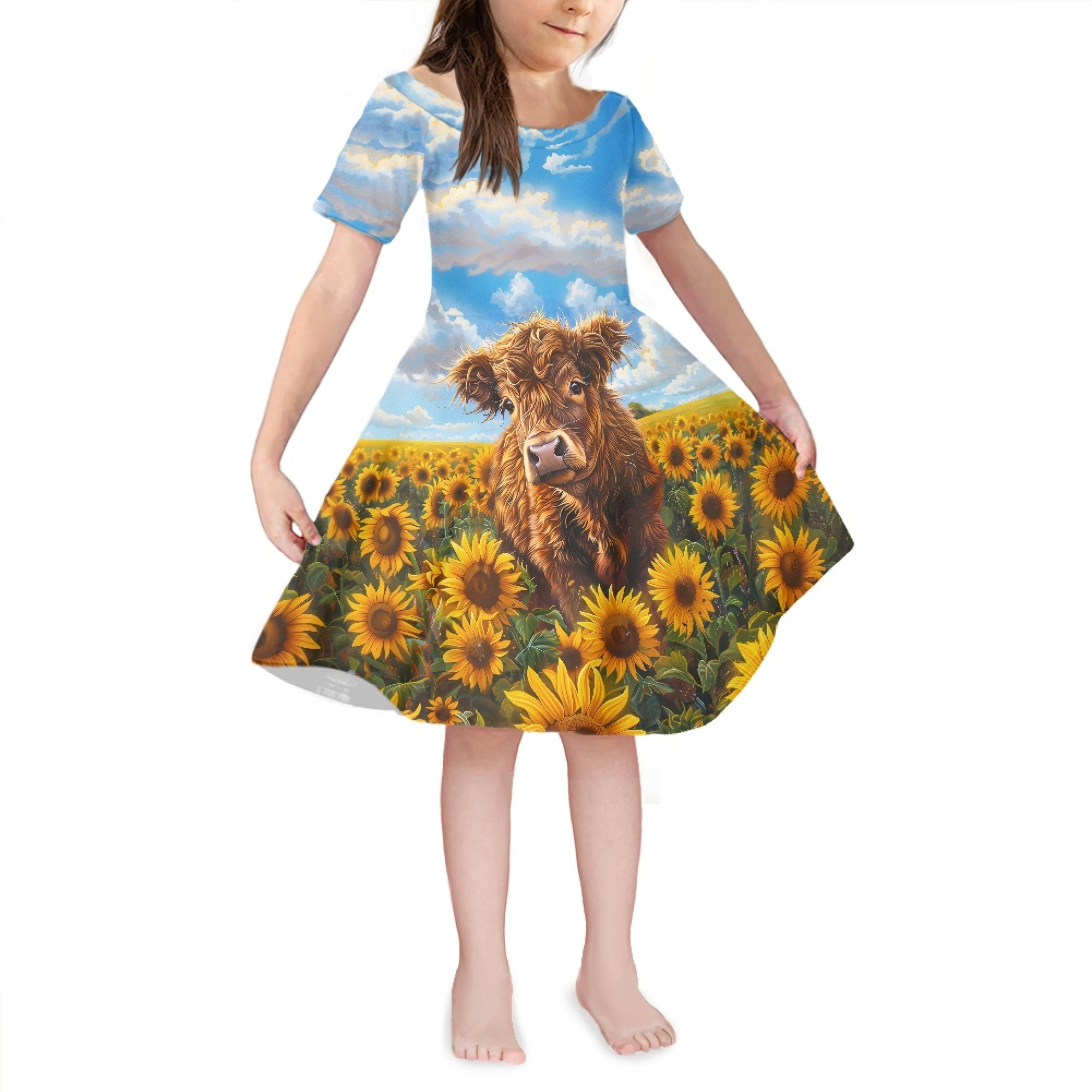 Yuyamidu Highland Cow Short Sleeve Princess Dresses for Girls 9-10 ...