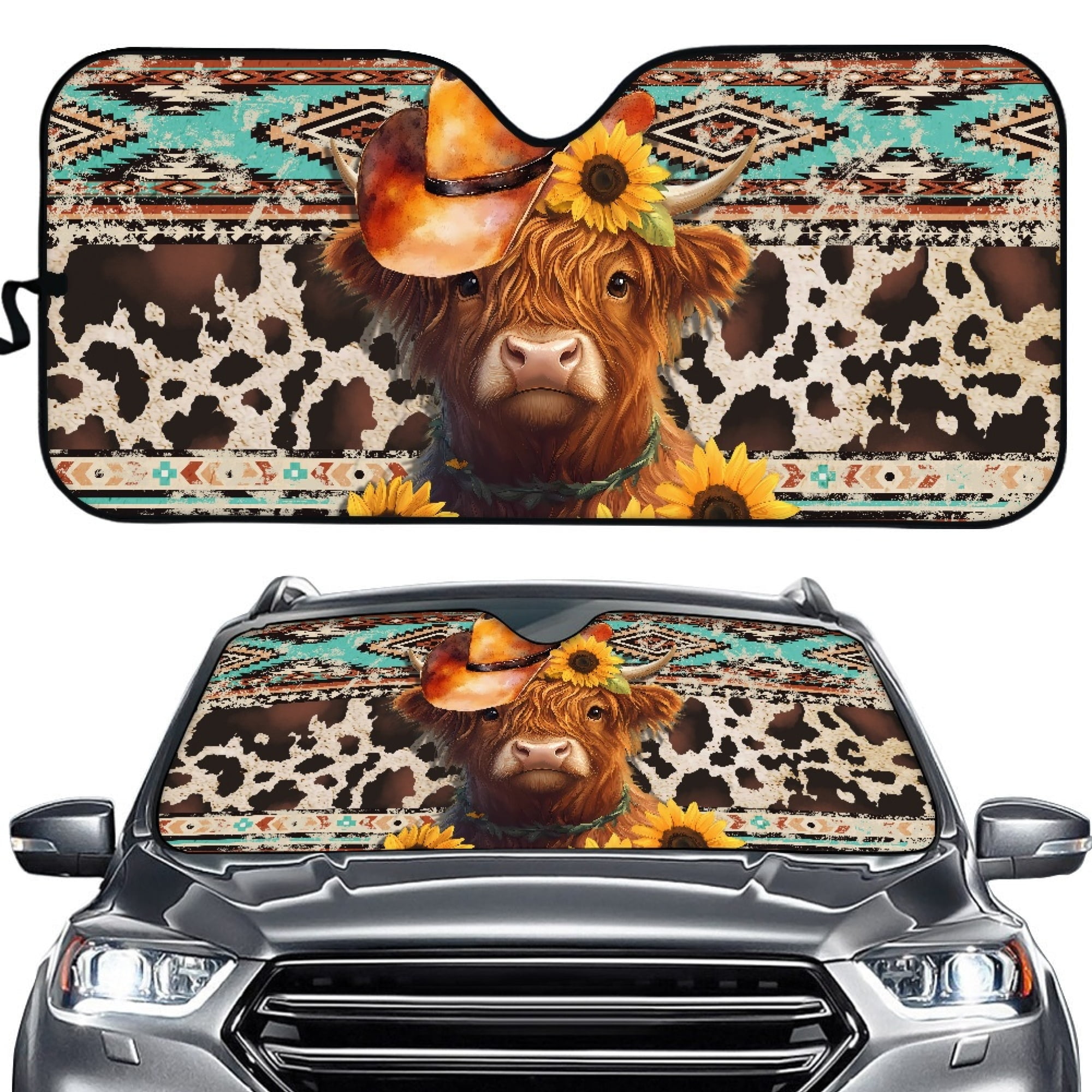 Yuyamidu Highland Cow Sunshade for Car Windshield Cow Print Car Sun ...