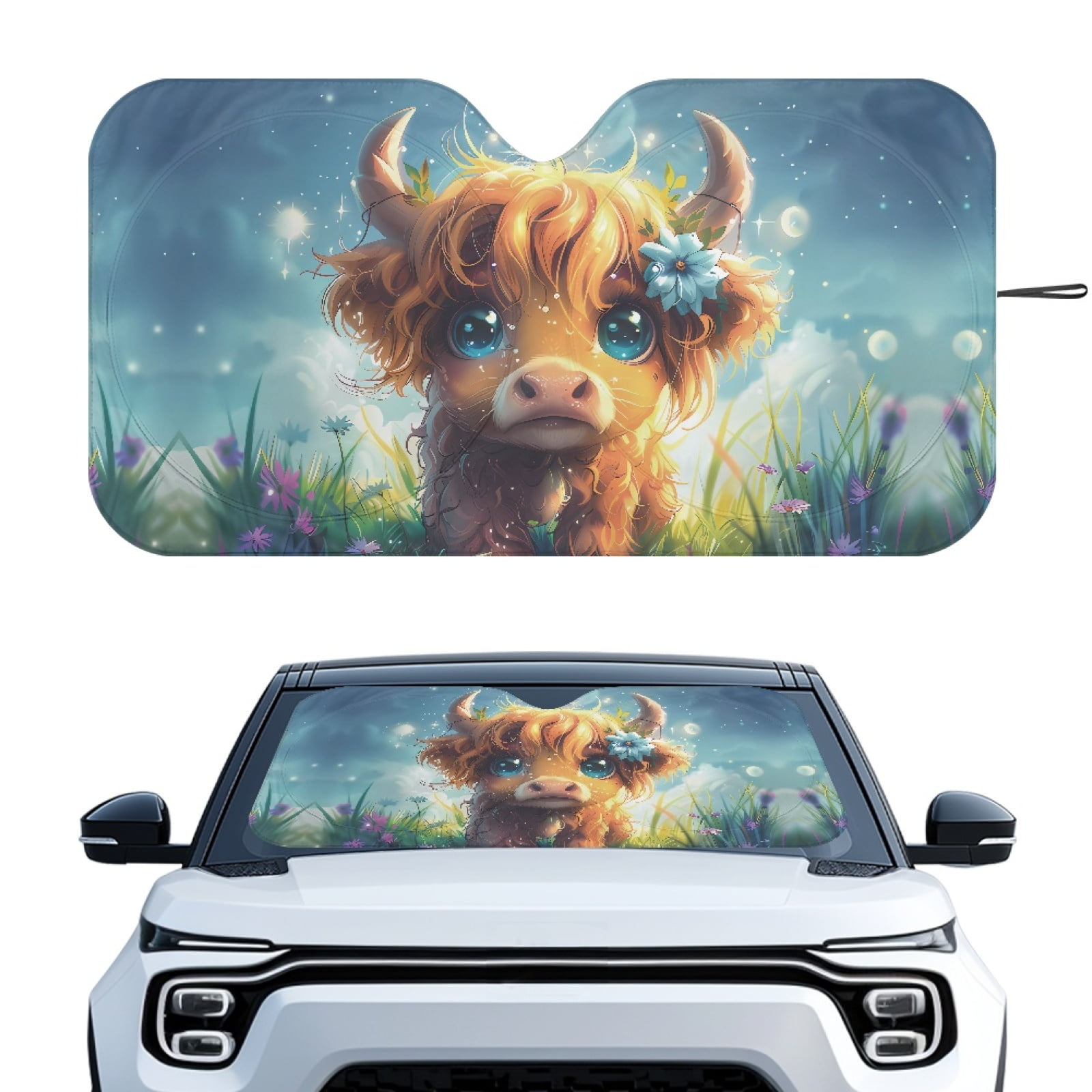 Yuyamidu Highland Cow Sunshade for Car Windshield Blue Car Sun Shade ...