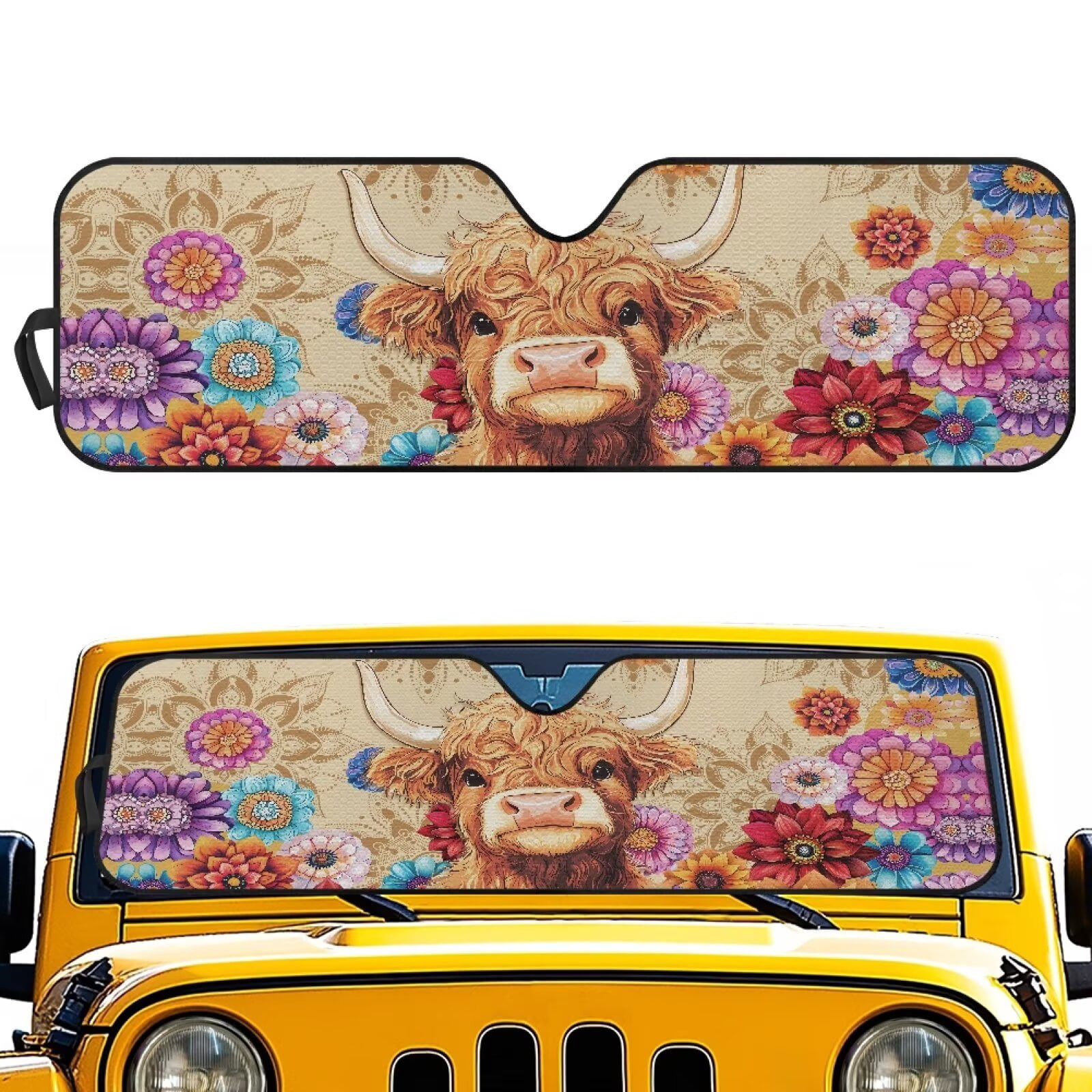 Yuyamidu Highland Cow Windshield Sun Shade Compatible with Jeep ...