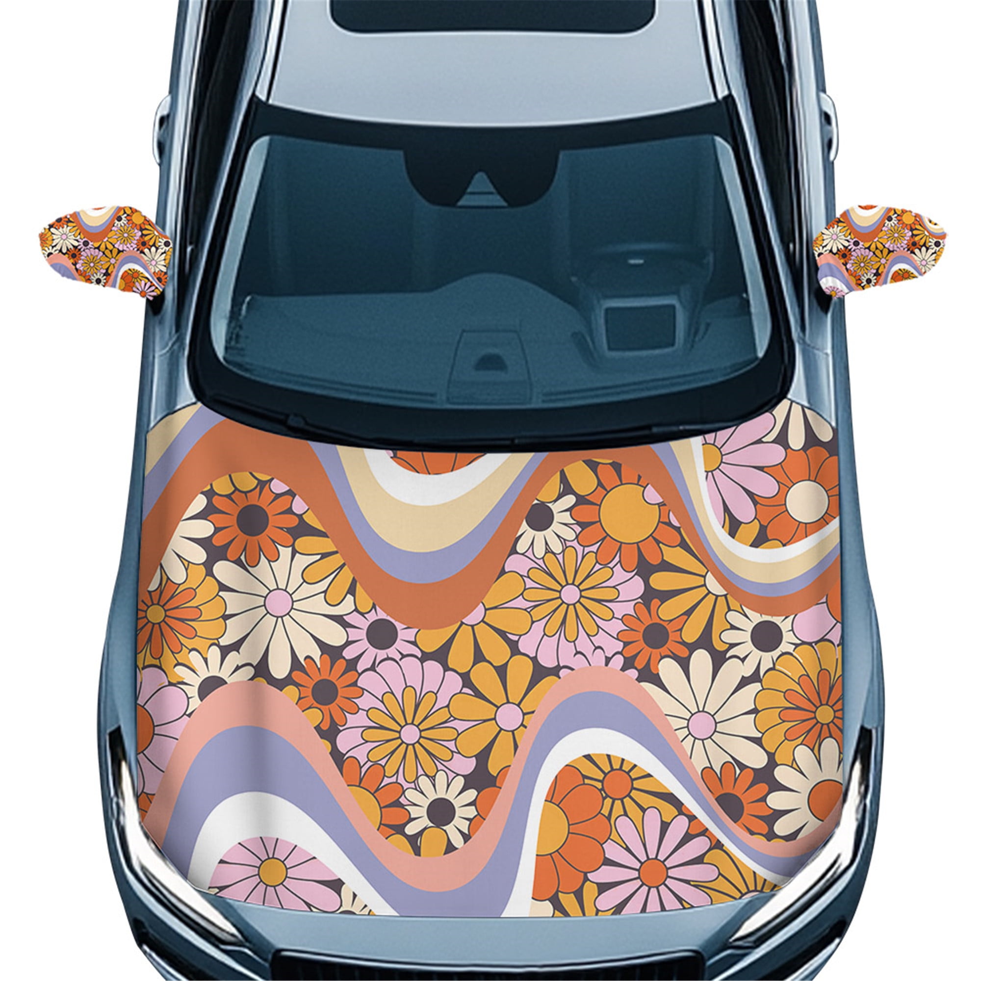 Yuyamidu Hippie Flower Hood Covers for Cars Sedans Floral Auto Rearview ...