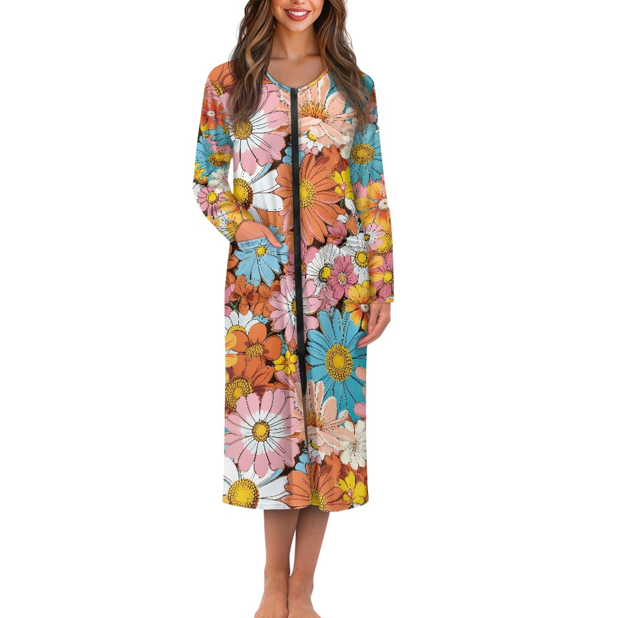 Yuyamidu Hippie Flower Long Sleeve Bathrobe for Women Lightweight ...