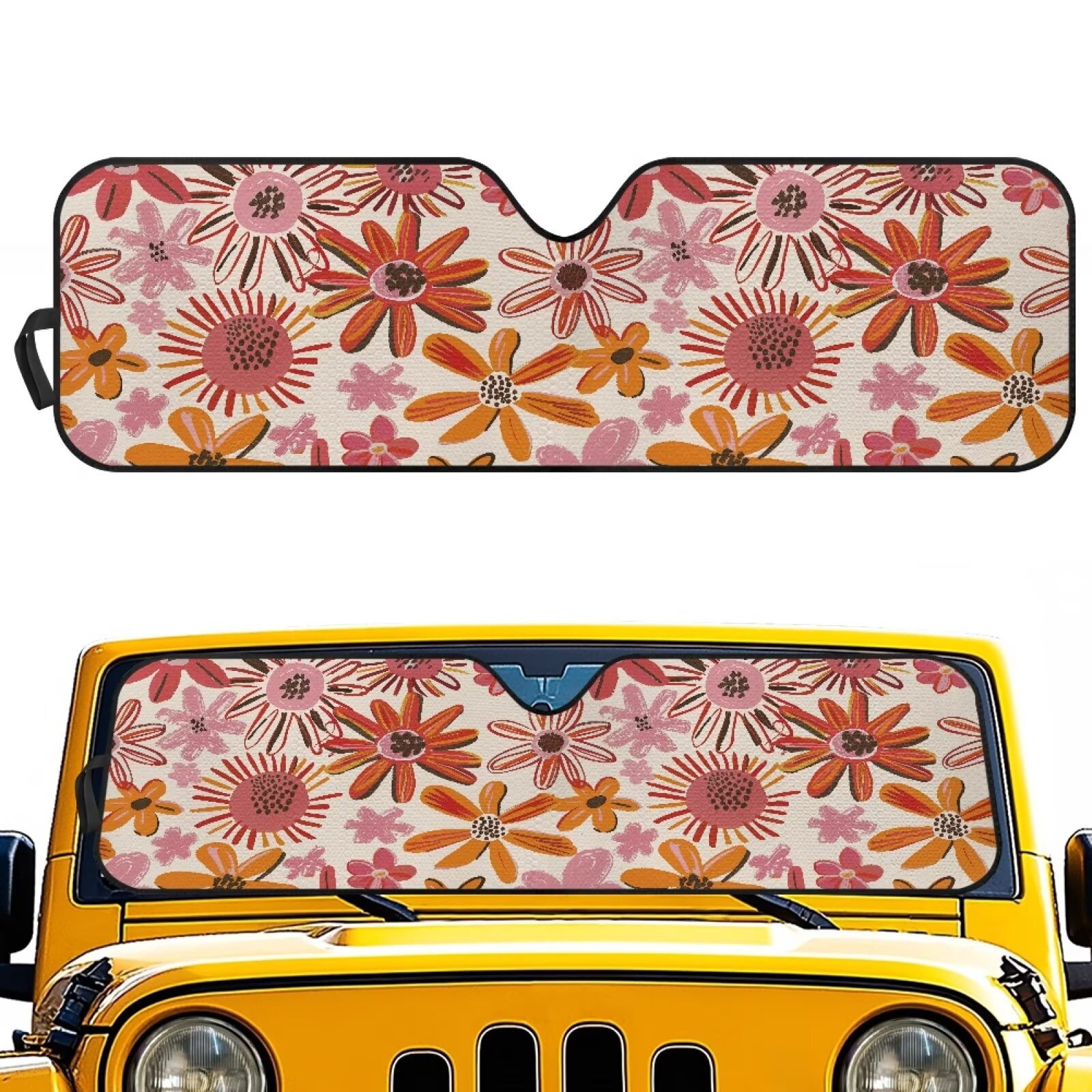 Yuyamidu Hippie Flowers Windshield Sun Shade Compatible with Jeep ...