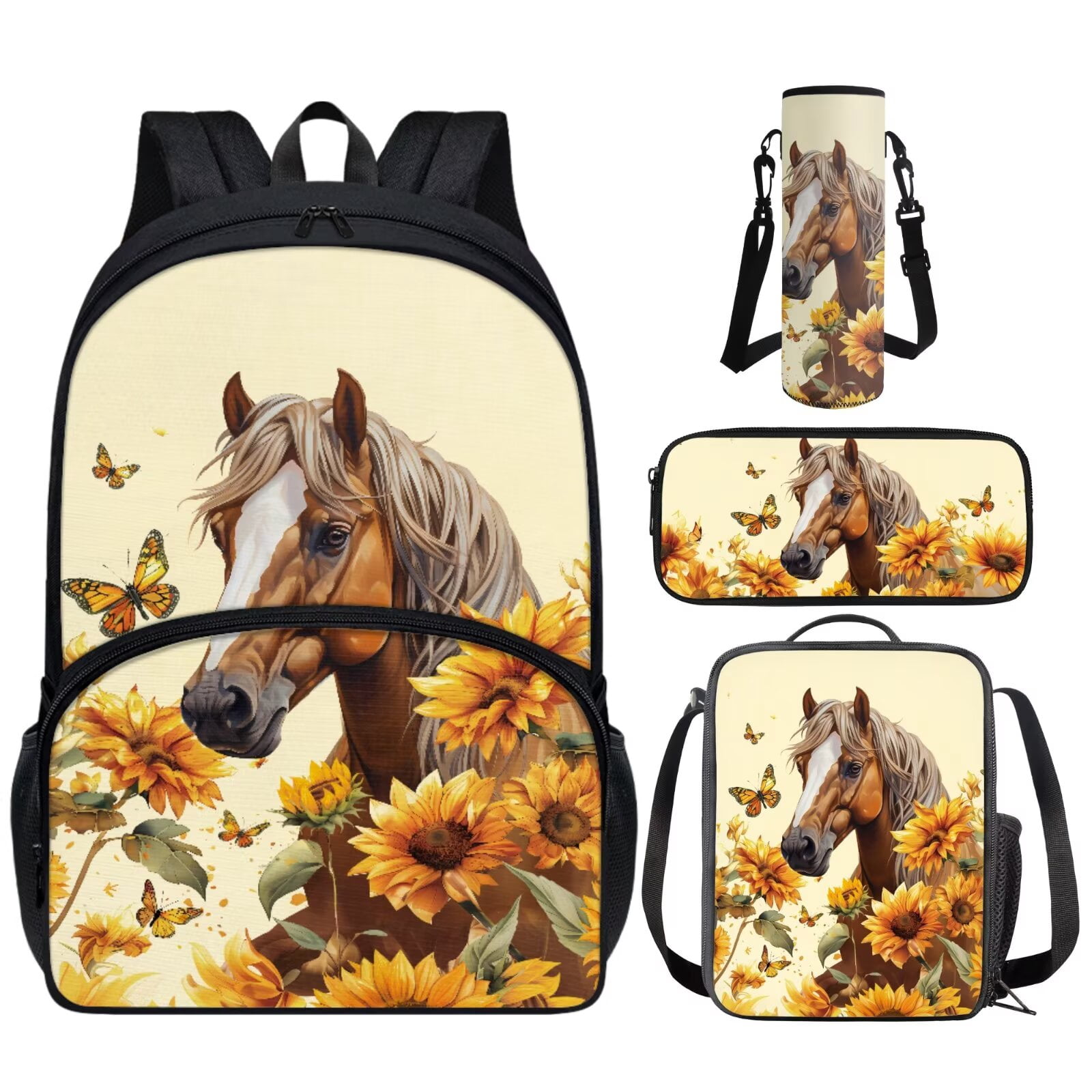 Yuyamidu Horse Backpack with Lunch Bag Set Sunflower School Bags 6th ...