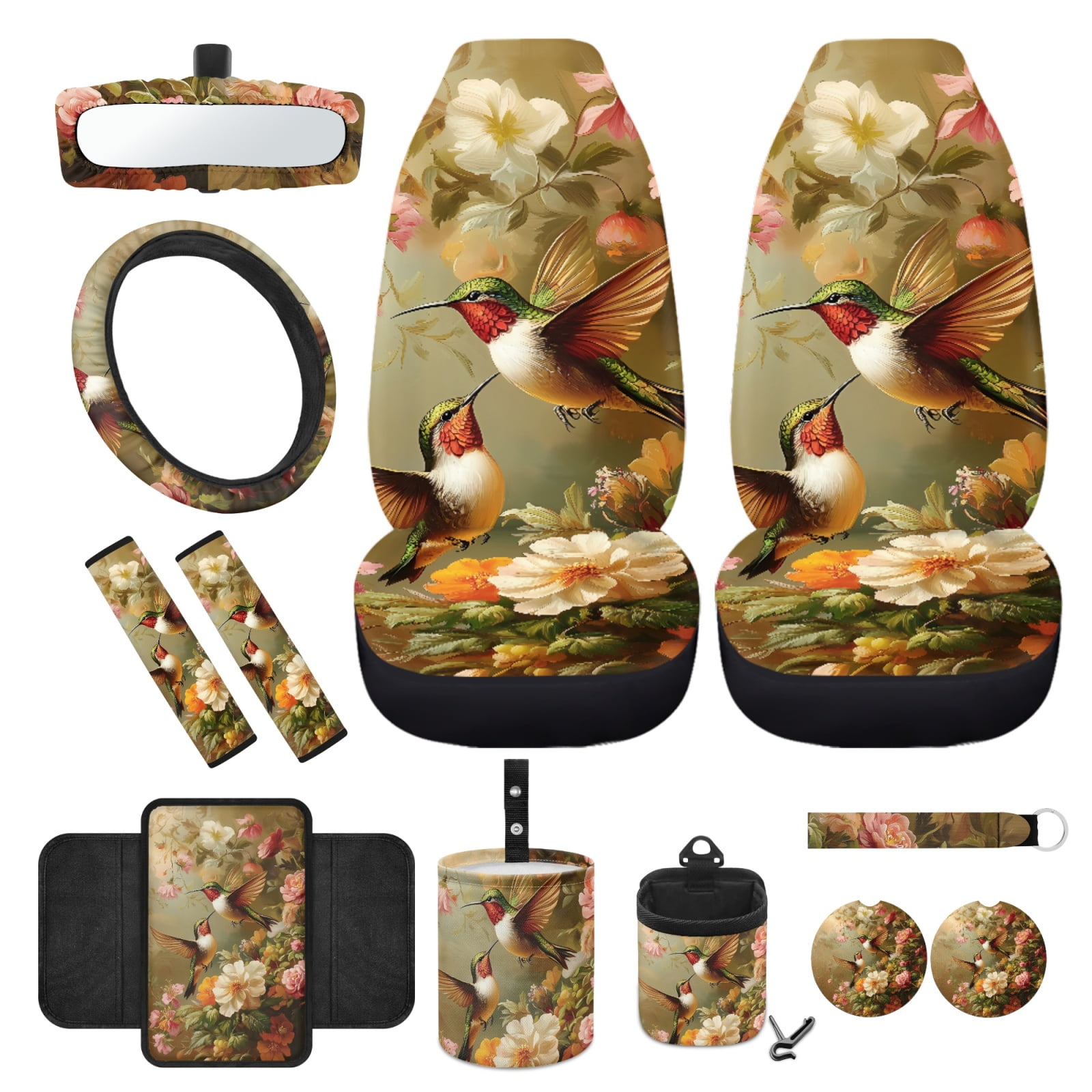 Yuyamidu Hummingbird Car Seat Covers for Front Seats Flower Steering ...