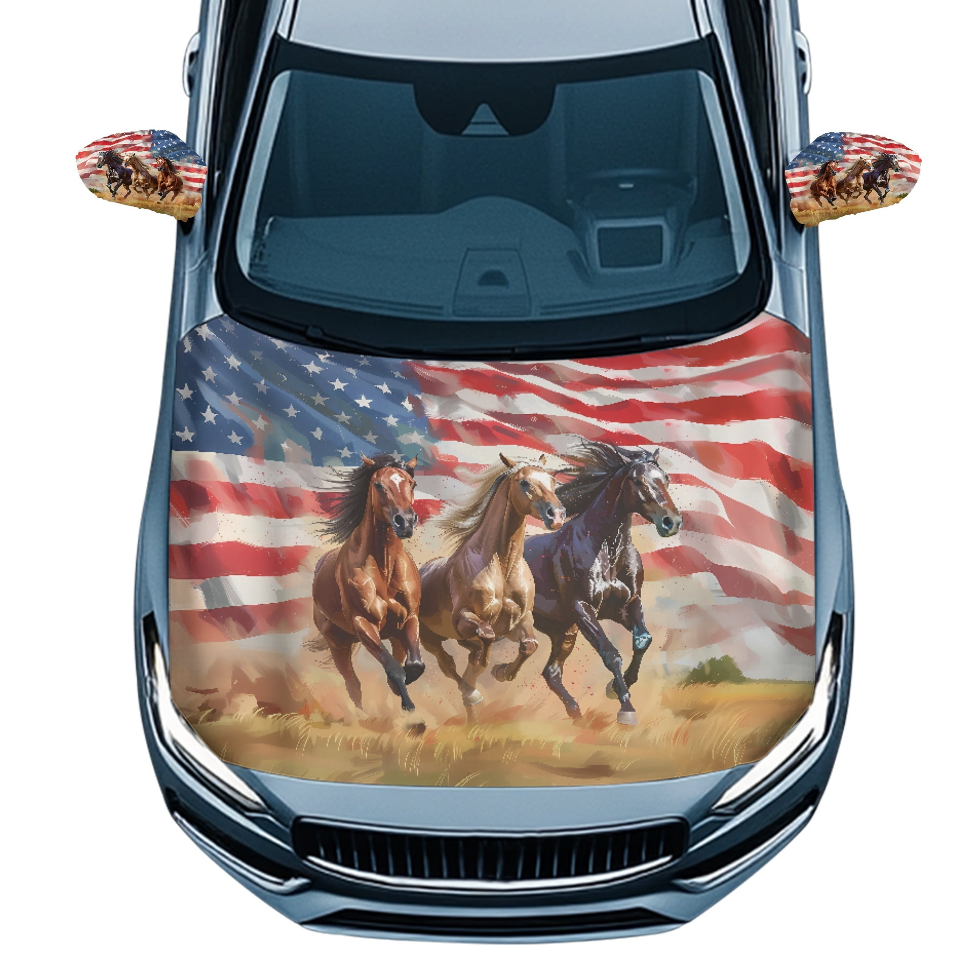 Yuyamidu Horse Hood Covers for Cars Sedans American Flag Auto Side View ...