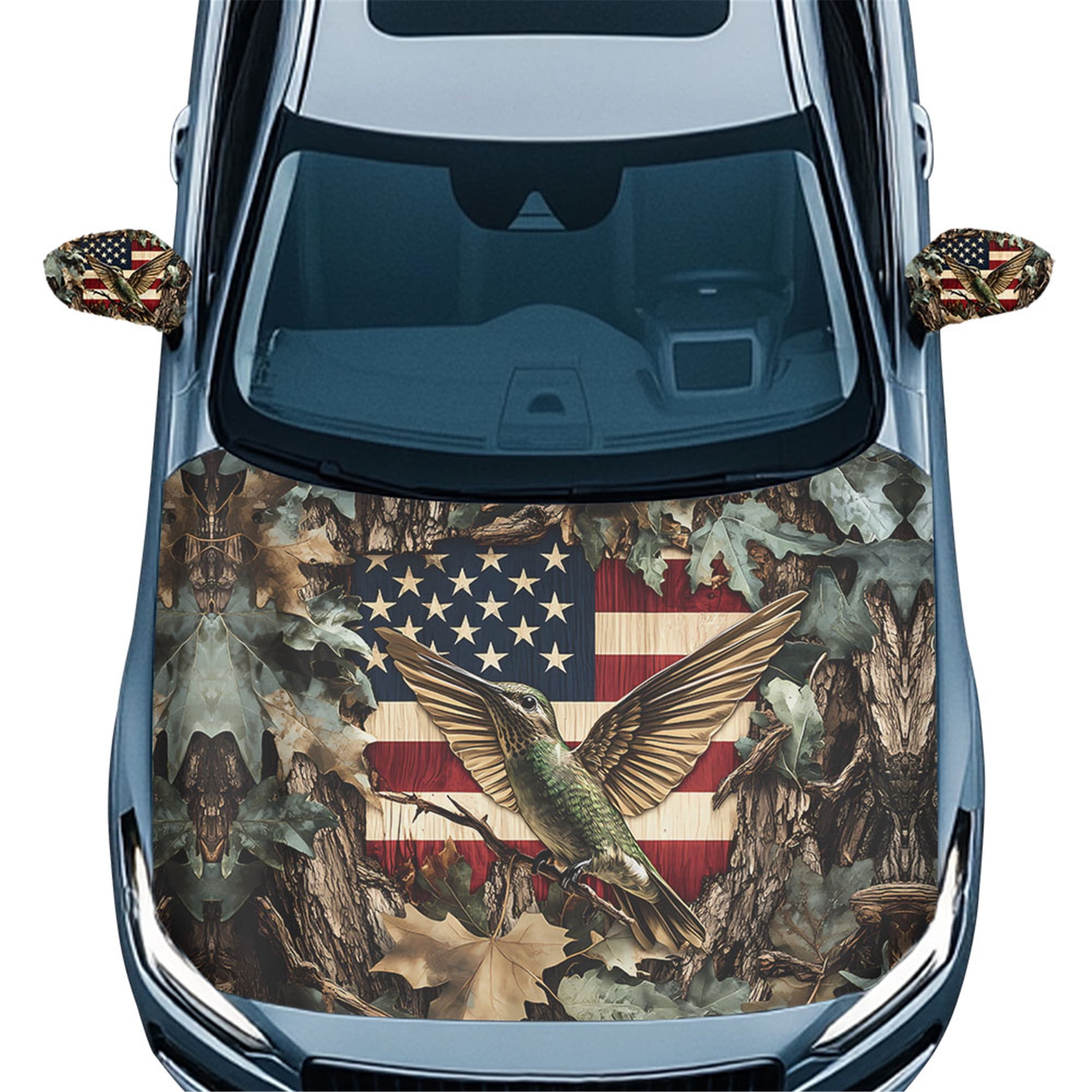 Yuyamidu Hummingbird Car Hood Cover Wrap American Flag Auto Side View ...