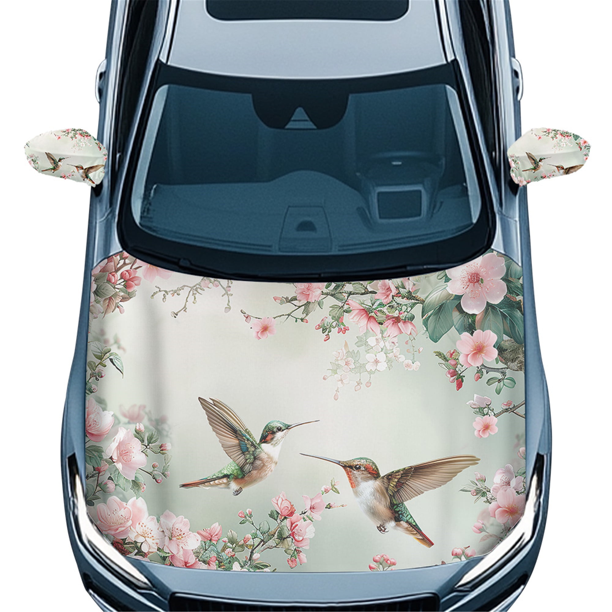Yuyamidu Hummingbird Car Hood Cover Wrap Pink Flower Side Mirror Covers ...