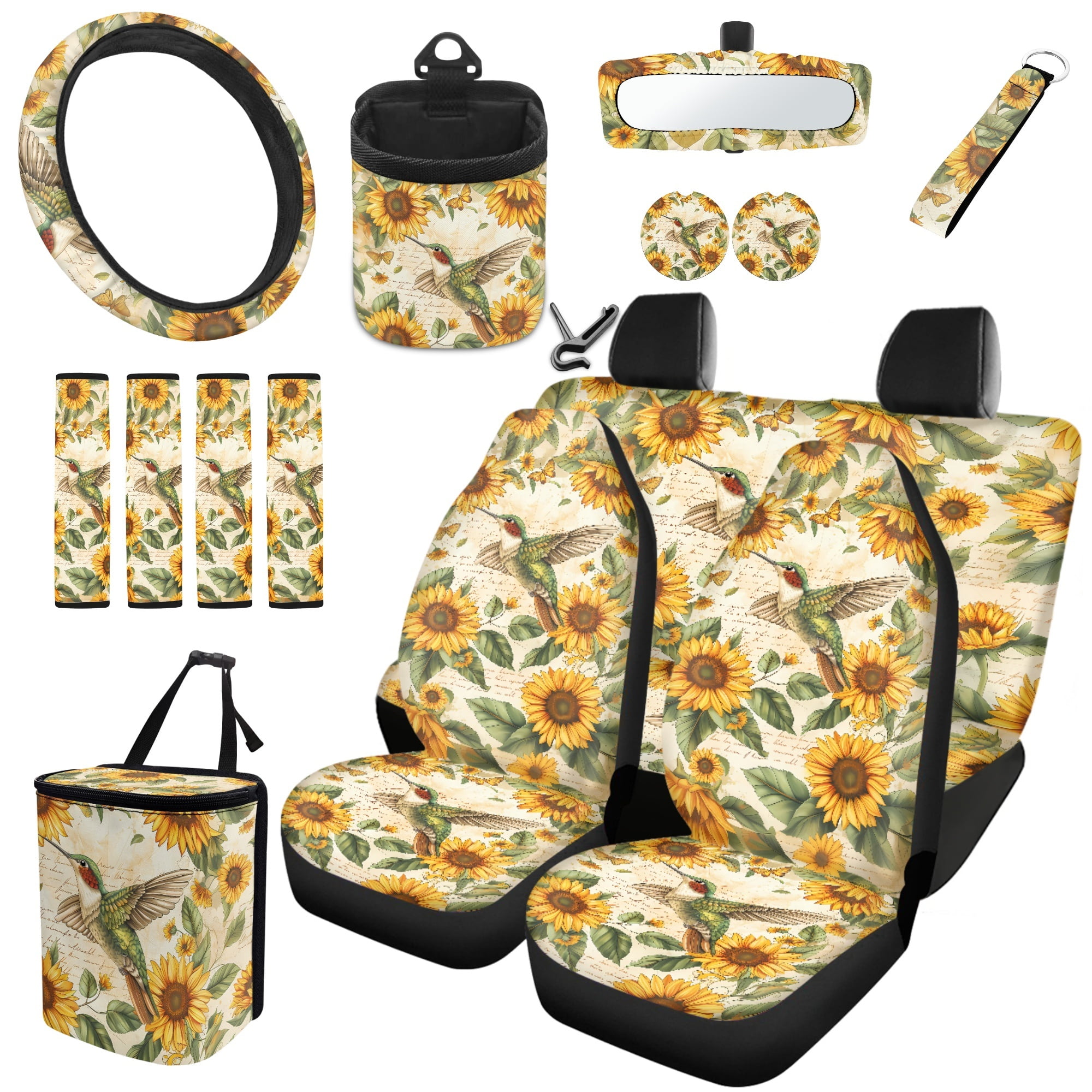 Yuyamidu Hummingbird Car Seat Cover Set Sunflower Steering Wheel Cover ...