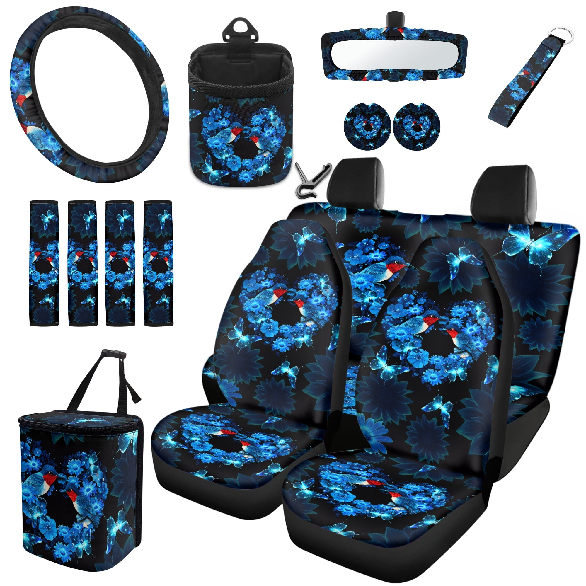 Yuyamidu Hummingbird Car Seat Covers Set of 15 Hibiscus Steering Wheel ...