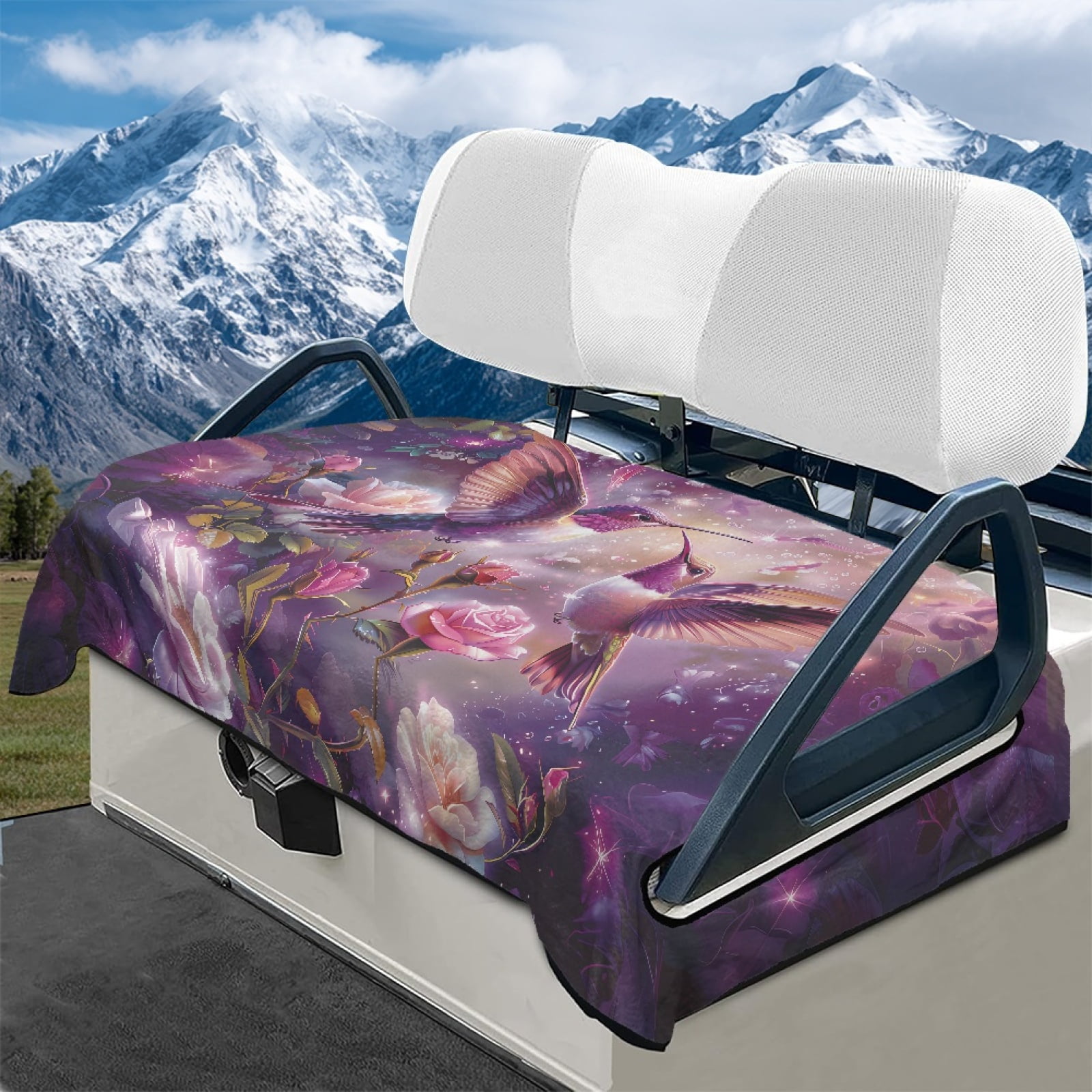 Yuyamidu Hummingbird Golf Cart Seat Covers Pink Rose Golf Cart Cushion Covers for 2-Person Seats ...
