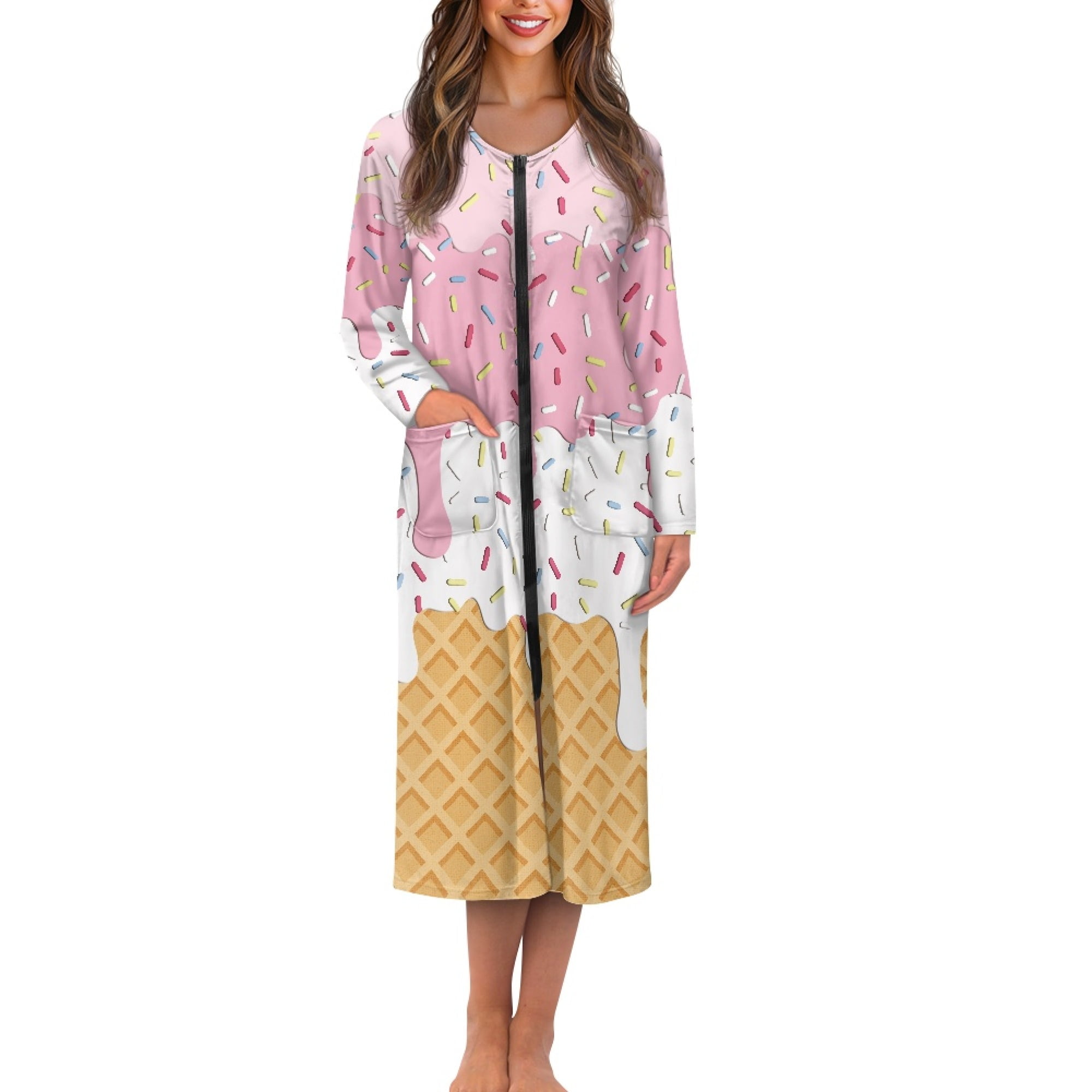 Yuyamidu Ice Cream Long Sleeve Robe for Women After Shower Cute Pink ...
