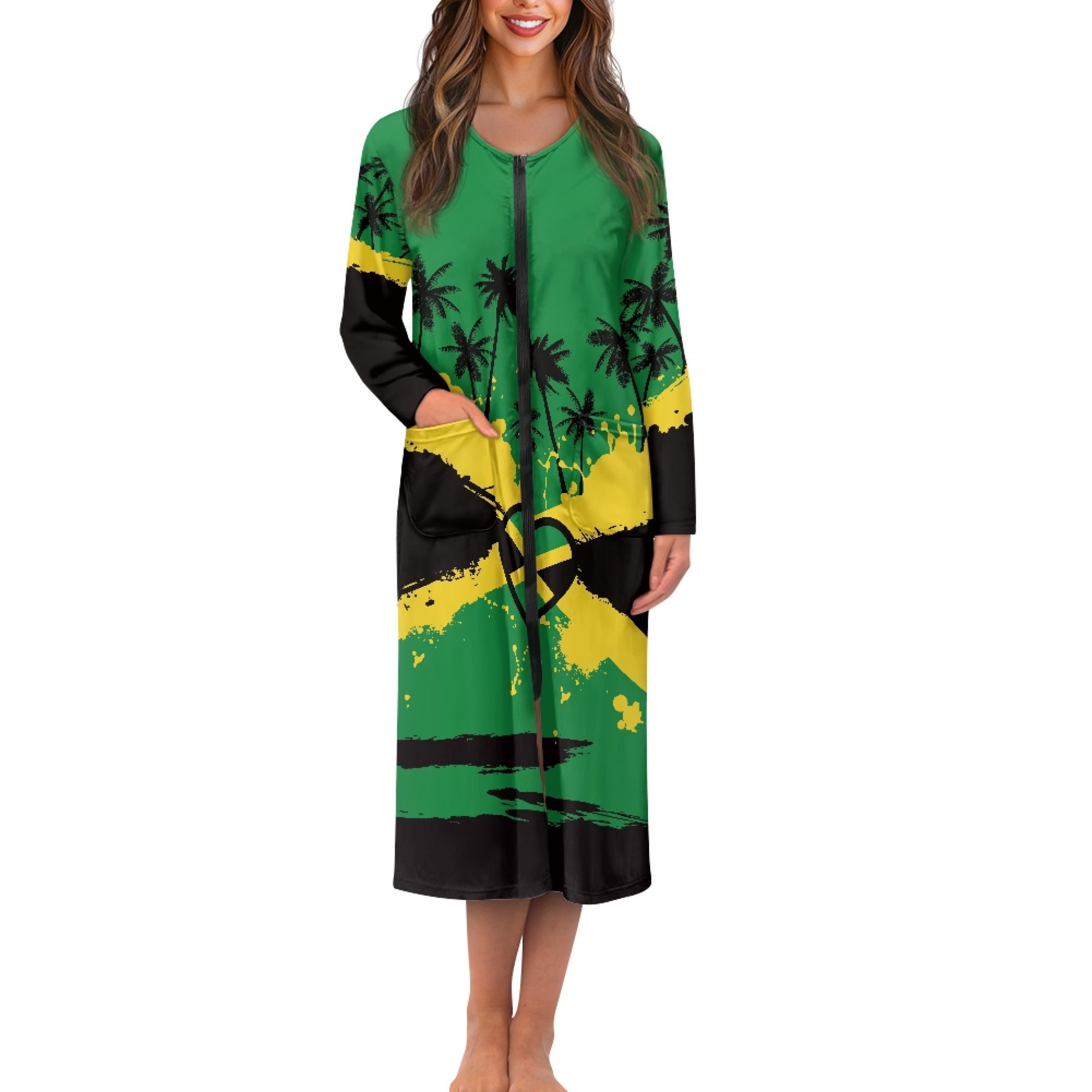 Yuyamidu Jamaican Flag Womens Robes Coconut Tree Long Nightgown Heart ...