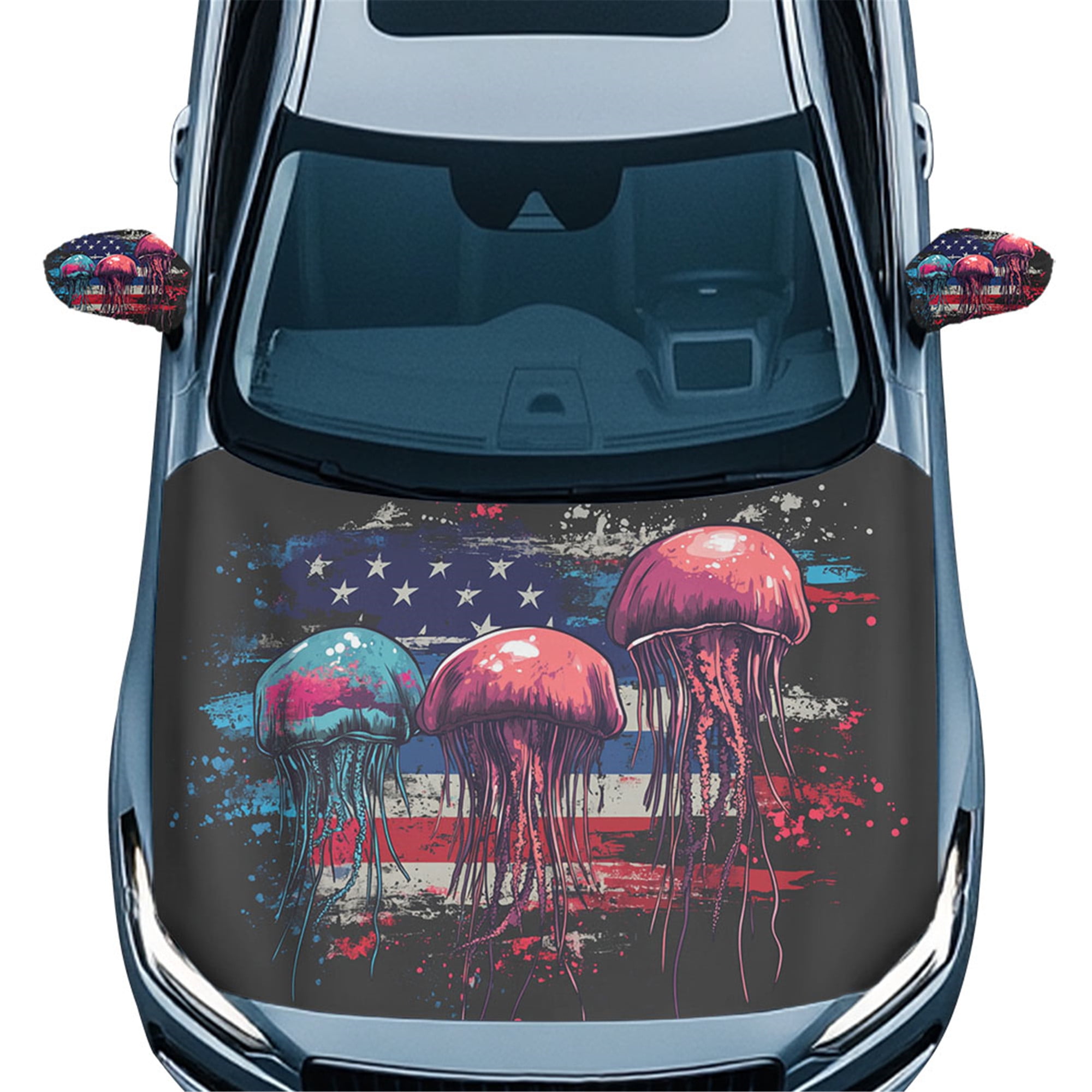 Yuyamidu Jellyfish Car Hood Cover Protector American Flag Vehicle Side ...