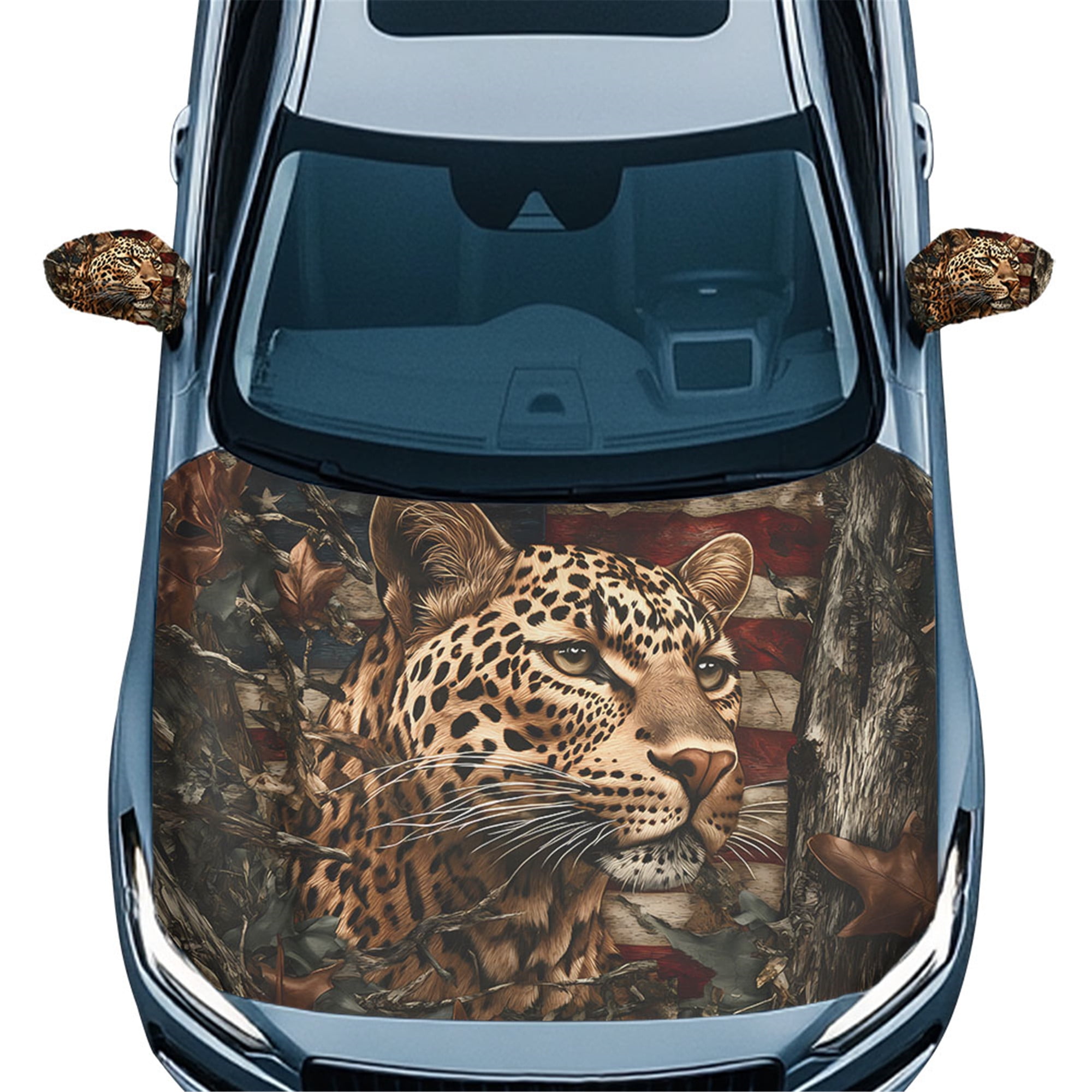 Yuyamidu Leopard Auto Side Mirror Wrap Camo Hunting Front Hood Covers ...