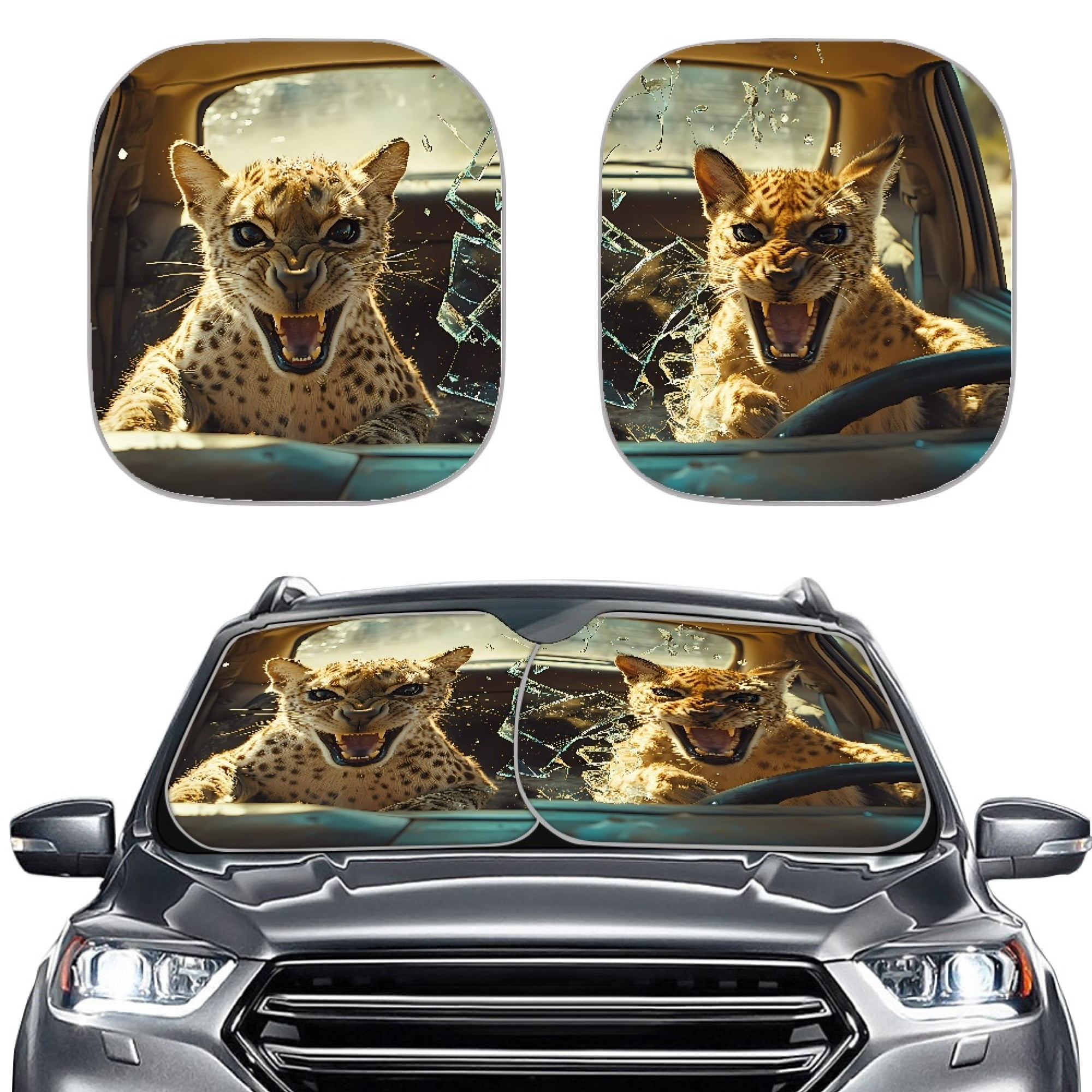 Yuyamidu Leopard Car Sun Shade Set of 2 UV Ray Sun Visor Cool ...