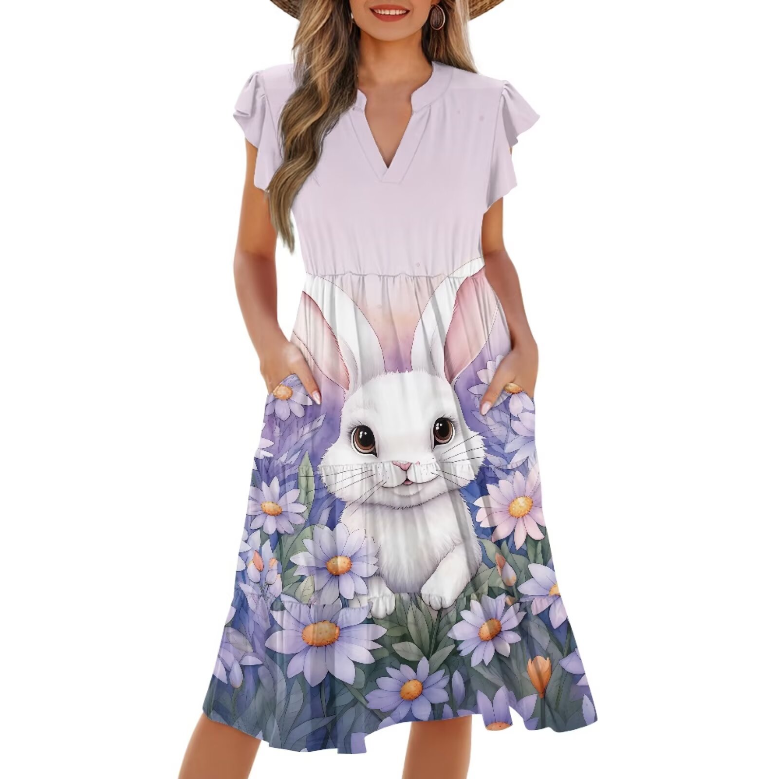 Yuyamidu Long Easter Dresses for Women Casual Bunny Dress Elegant V ...