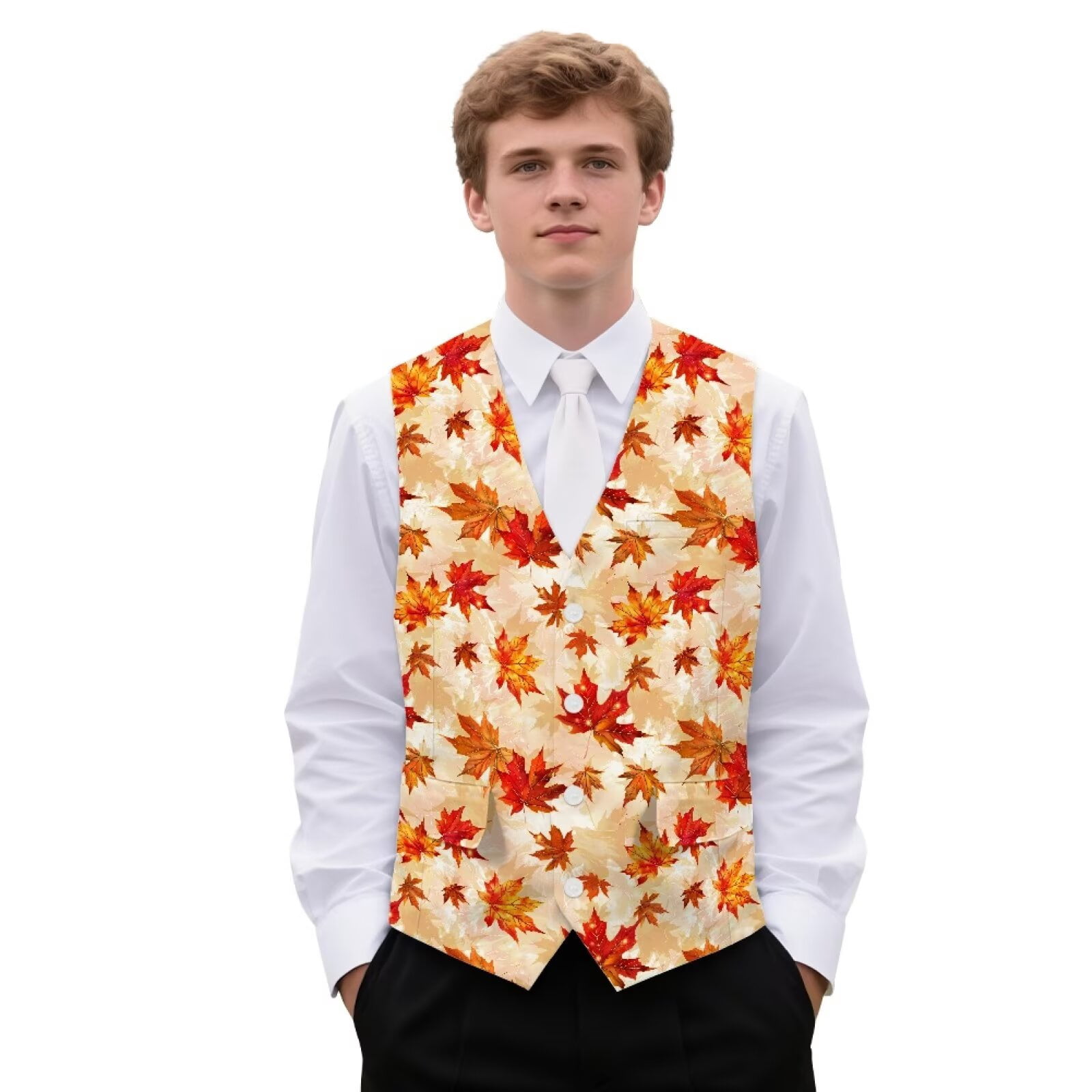Yuyamidu Maple Leaves Mens Suit Vest Business Formal Dress Vests for ...