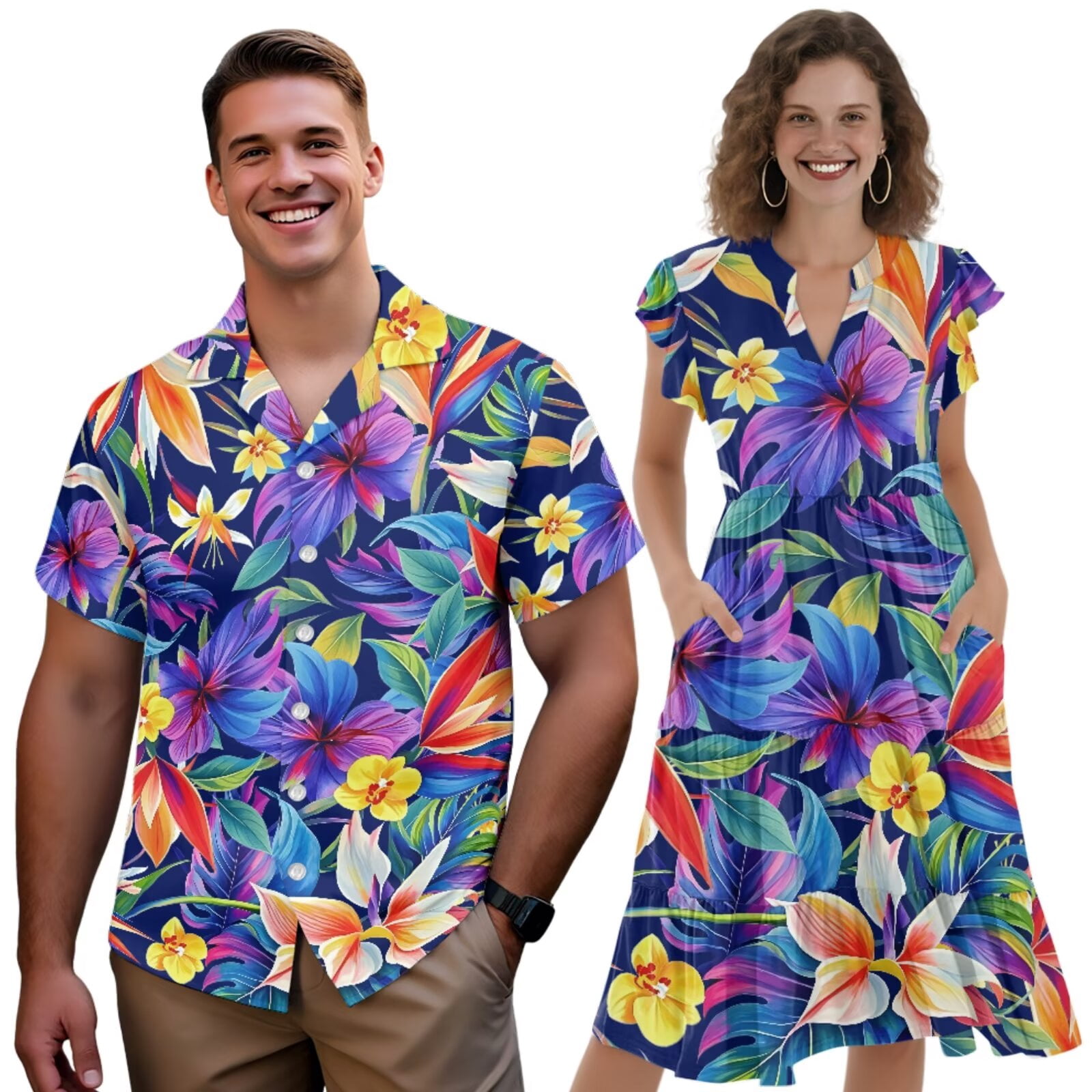 Yuyamidu Matching Tropical Outfits for Couples Tropical Leaf Floral ...