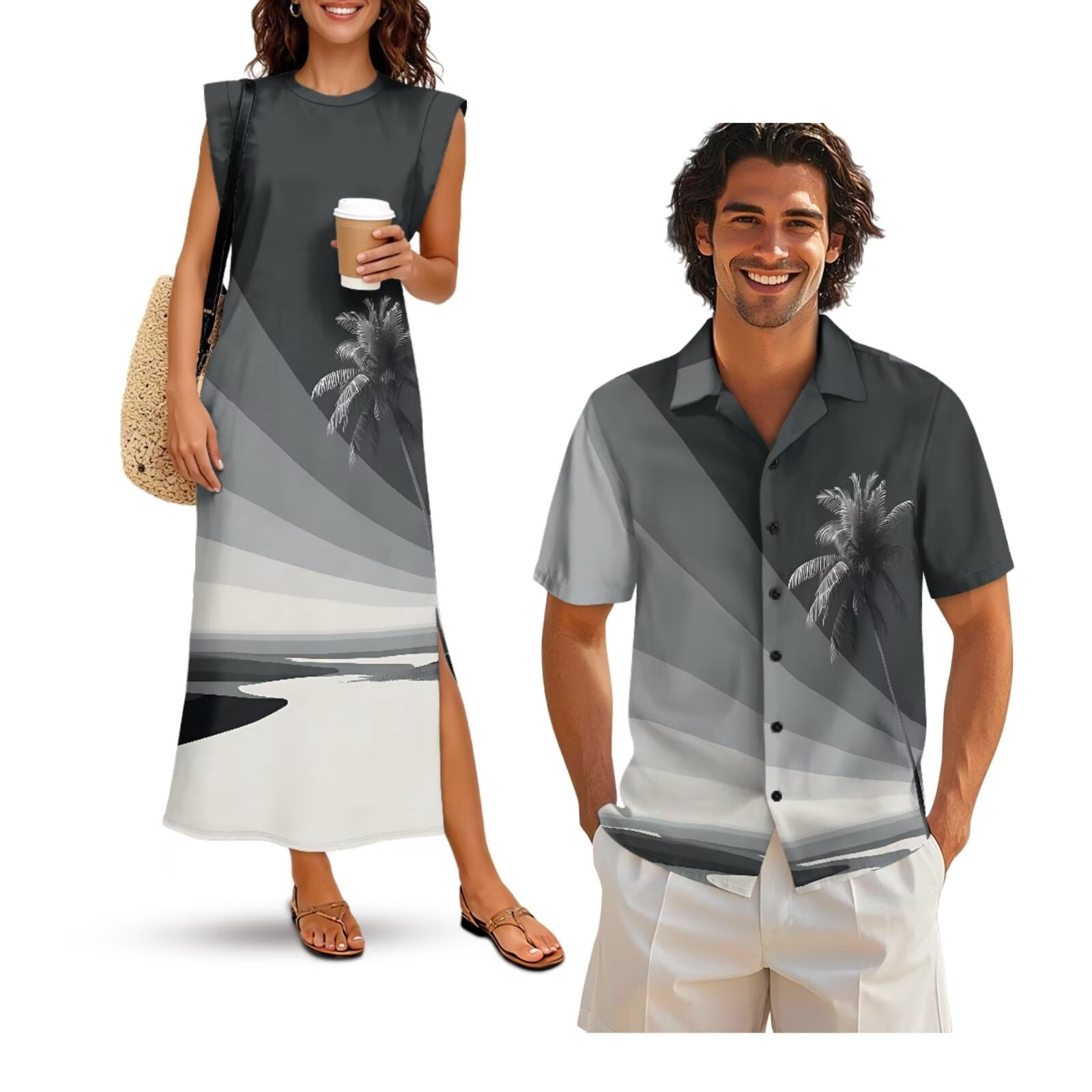 Yuyamidu Matching Vacation Outfits for Couples Palm Tree Shirt Men ...