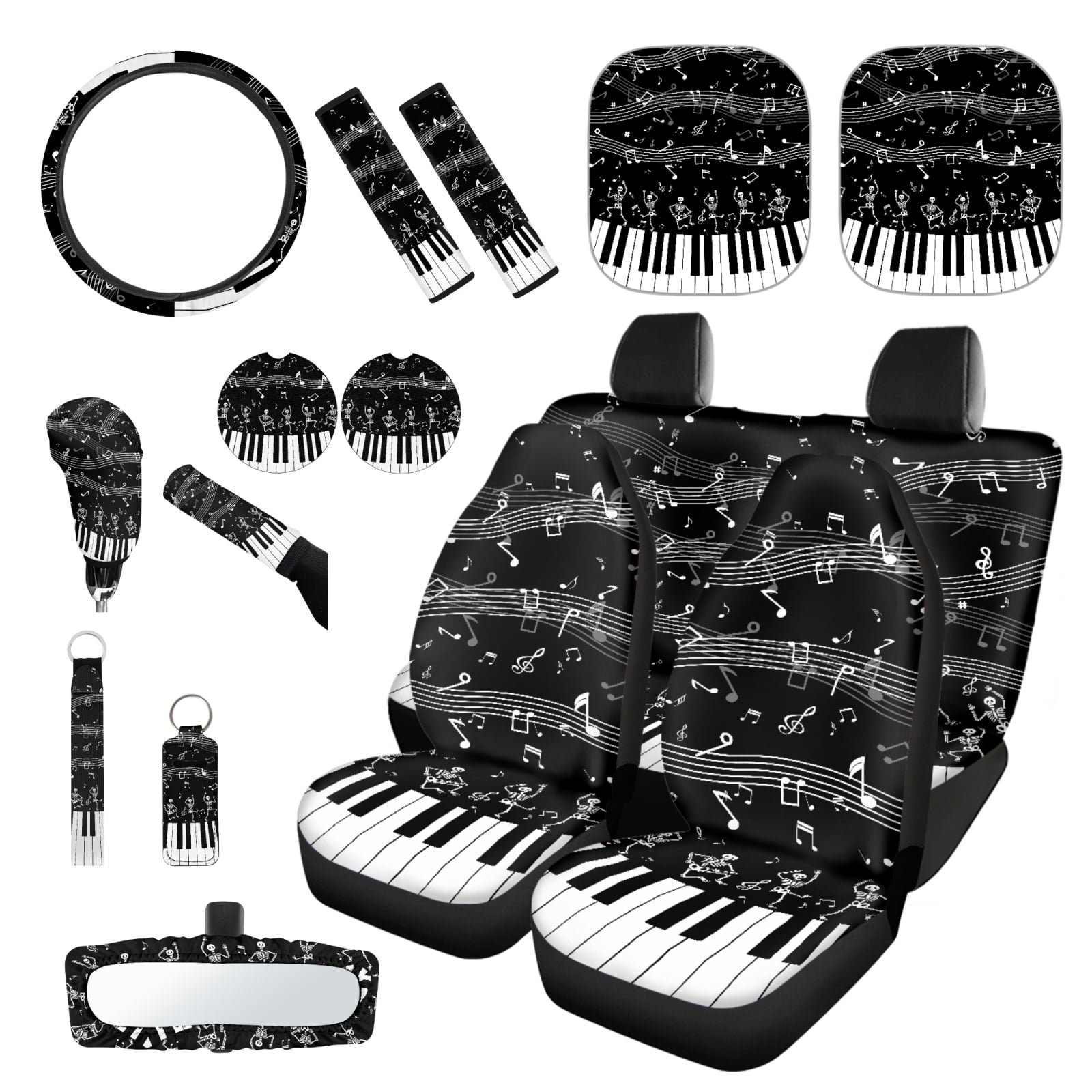 Yuyamidu Music Note Car Seat Covers Full Set of 16 Piano Steering Wheel Covers Seatbelt Cushion ...