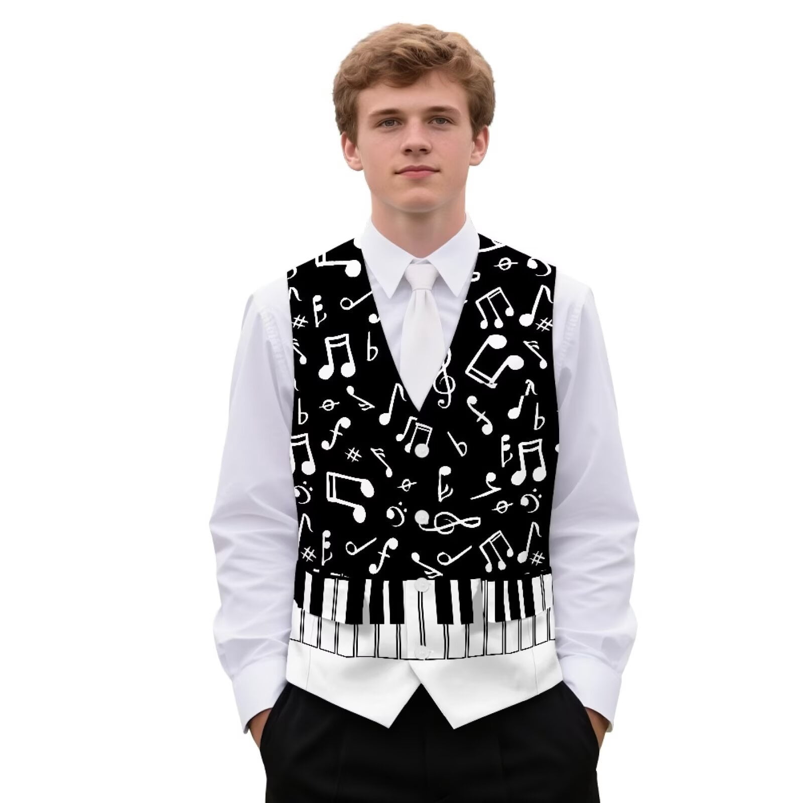 Yuyamidu Music Note Men's Slim Fit Suit Vest Piano Waistcoat with 3 ...