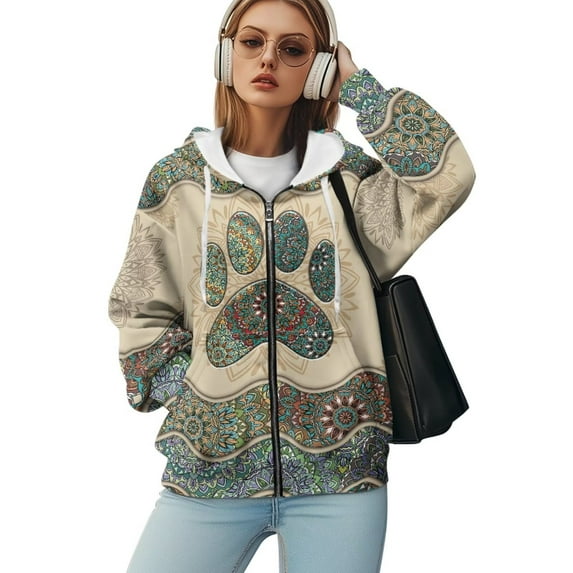 Yuyamidu Oversized Hoodies Zip Up Sweatshirt Women Cute Hoodies Mandala ...