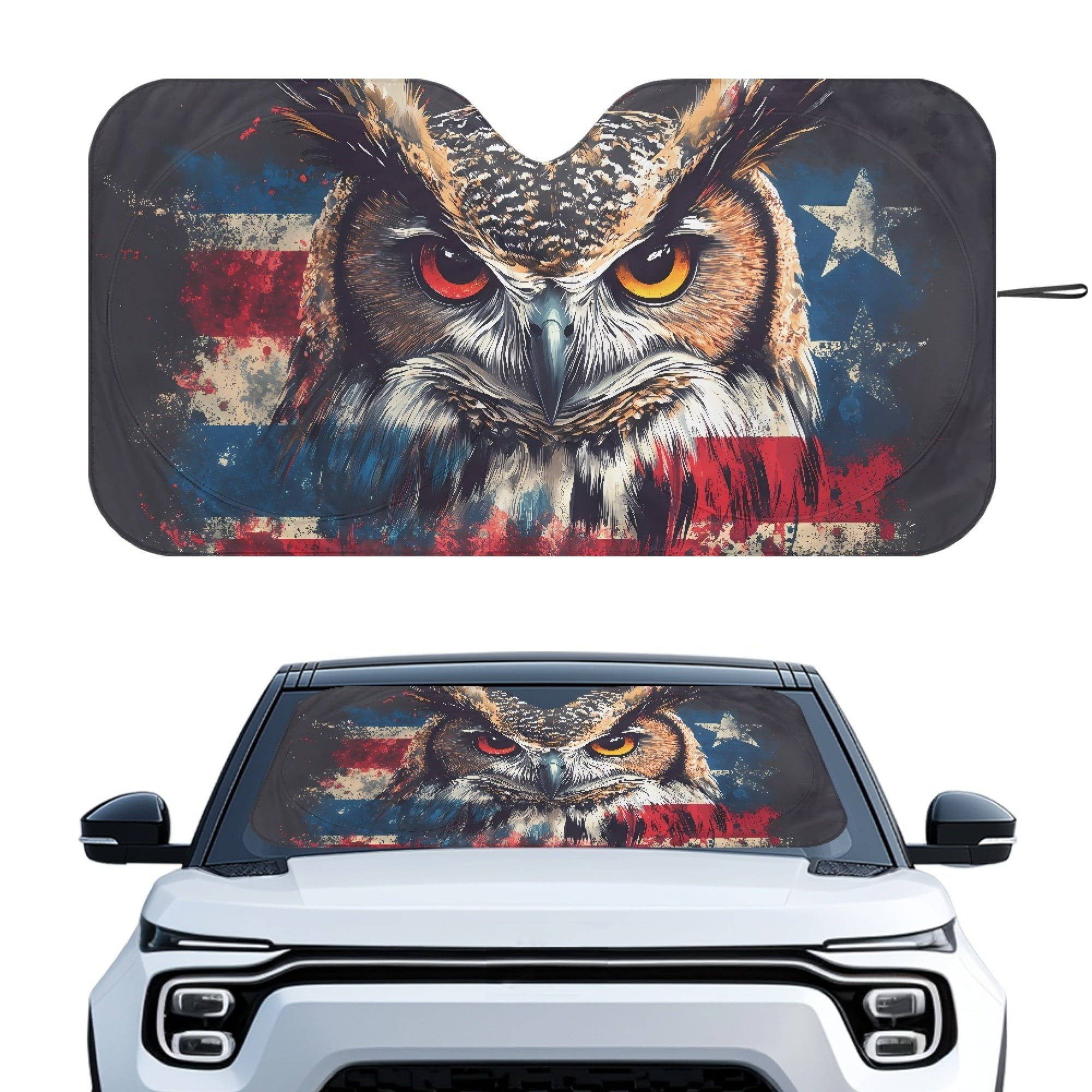 Yuyamidu Owl Car Windshield Shade American Flag Car Sunshades for ...