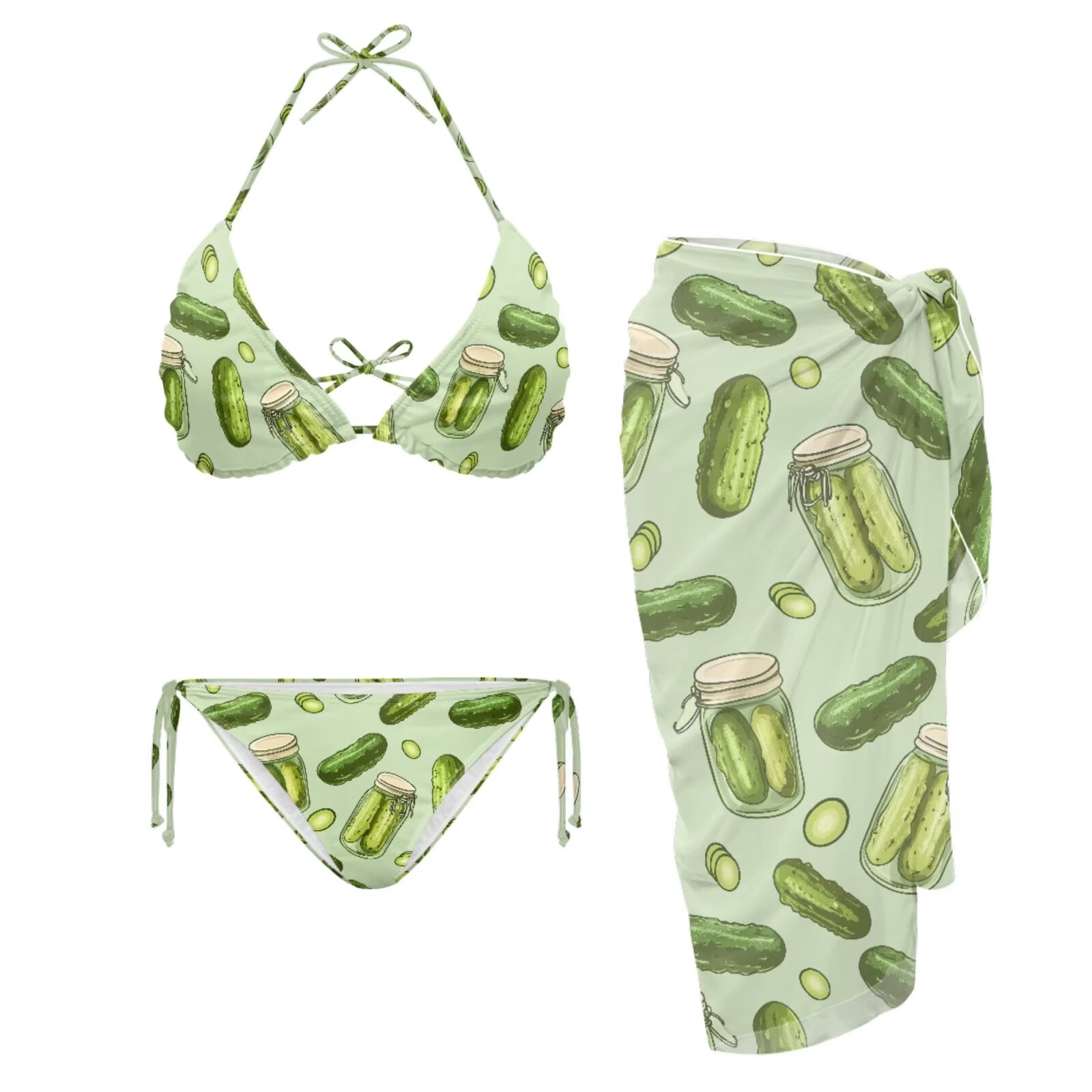 Yuyamidu Pickle Womens 3pcs Bikini Swimsuits Triangle Swimsuit Beach ...