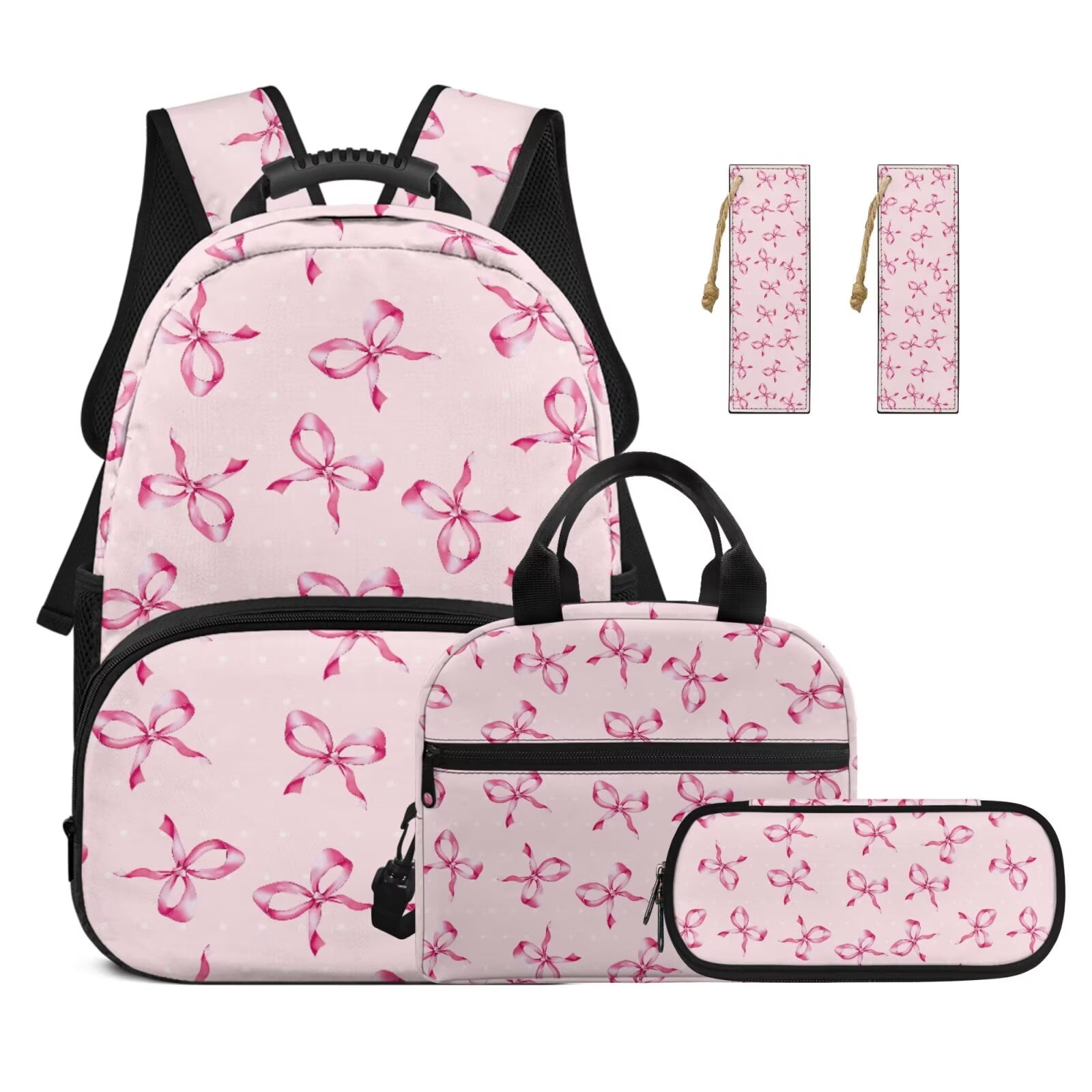 Yuyamidu Pink Bow Backpack with Lunchbox for Girls 6-8 5 Piece Kids ...