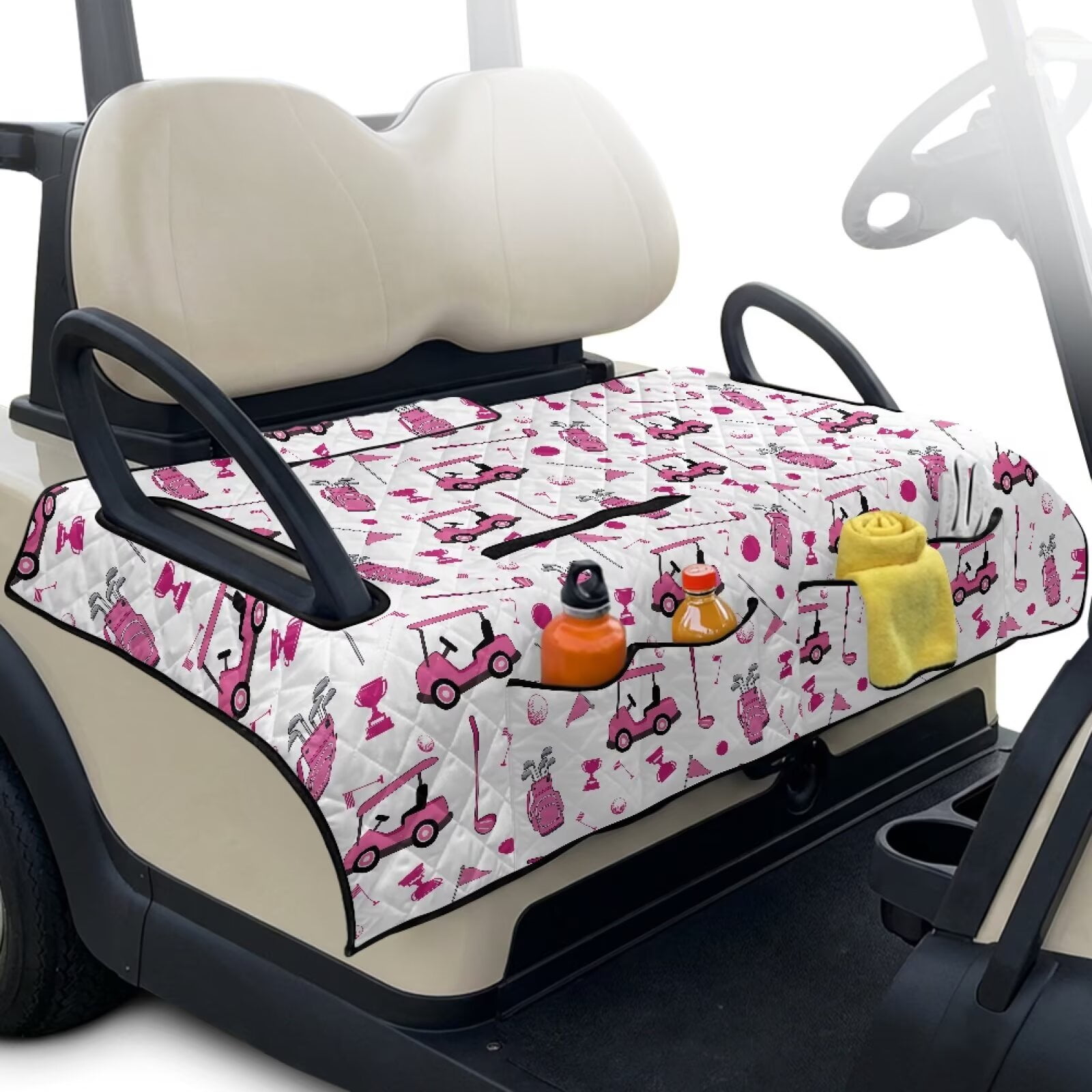 Yuyamidu Pink Golf Theme Golf Cart Seat Covers with 4 Pockets Women ...