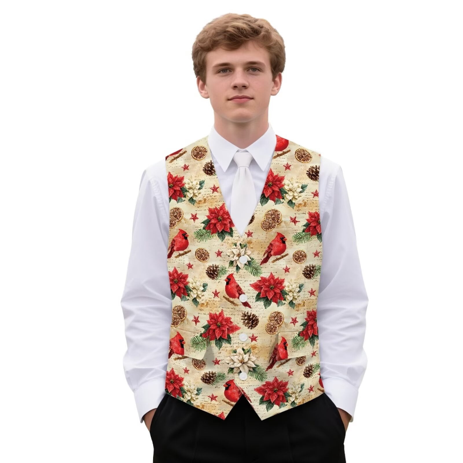 Yuyamidu Poinsettia Men's Formal Vest Cardinal Slim Fit Waistcoat for ...