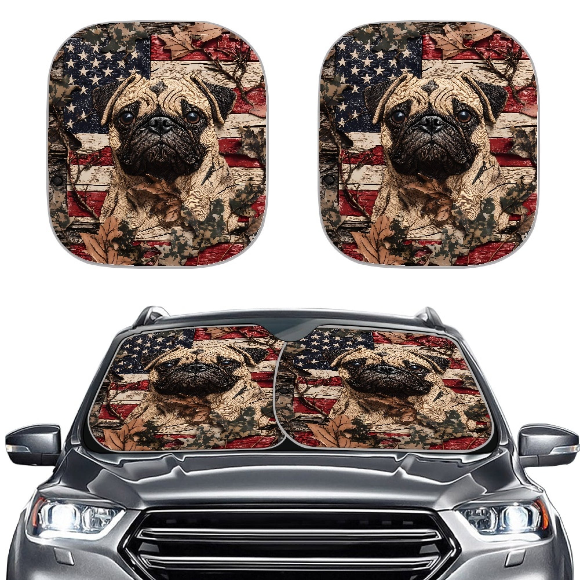 Yuyamidu Pug Car Window Sunshade for SUV Van Truck American Flag Car ...