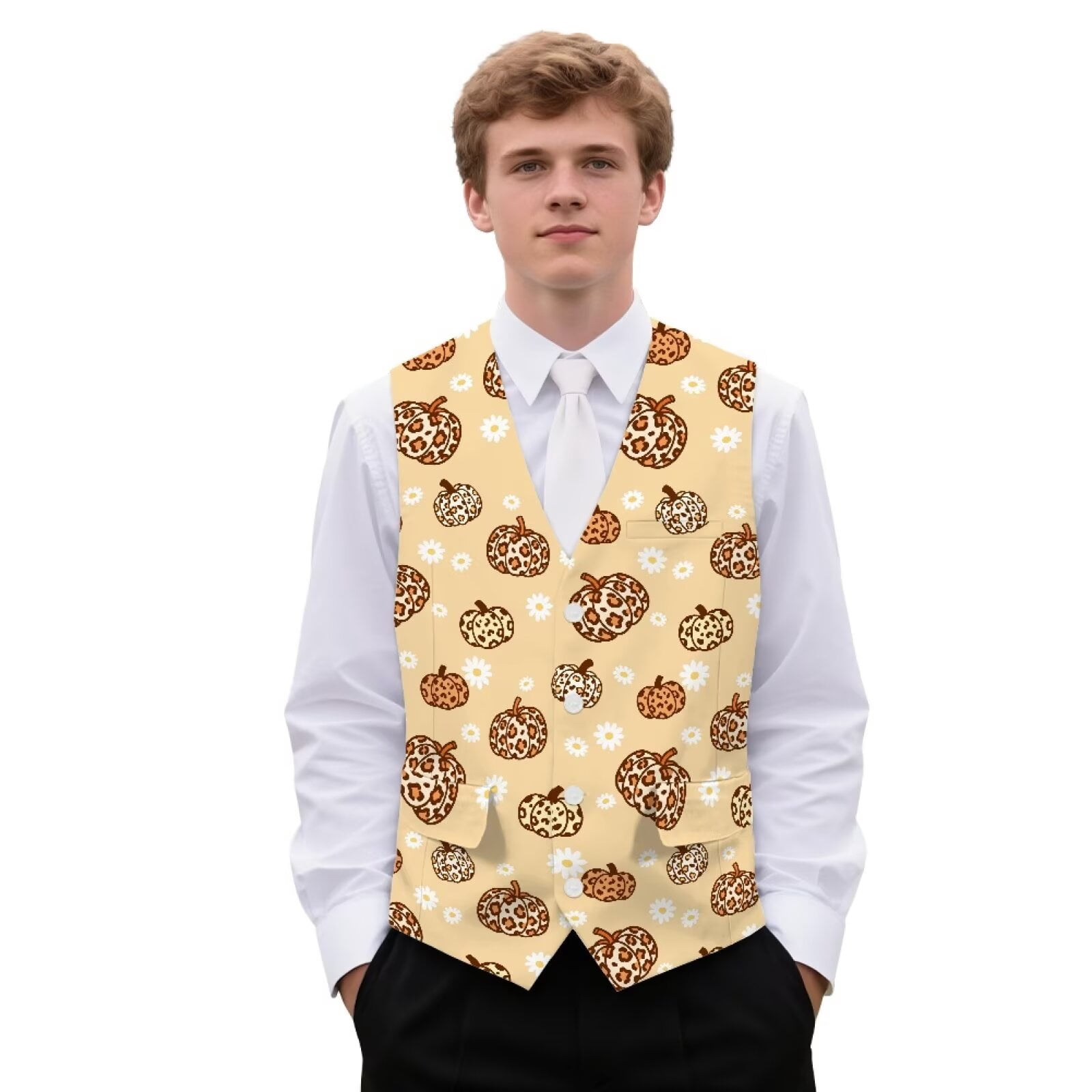 Yuyamidu Pumpkin Mens Suit Vest Daisy Business Casual Dress Waistcoat ...