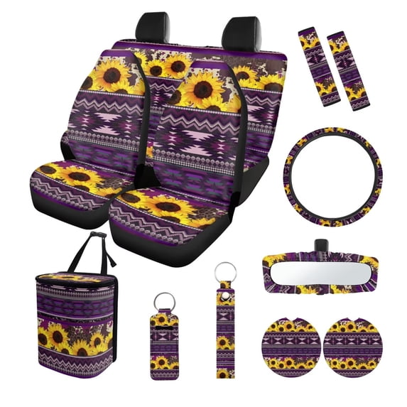 Yuyamidu Purple Aztec Car Interior Set Car Seat Covers Steering Wheel ...
