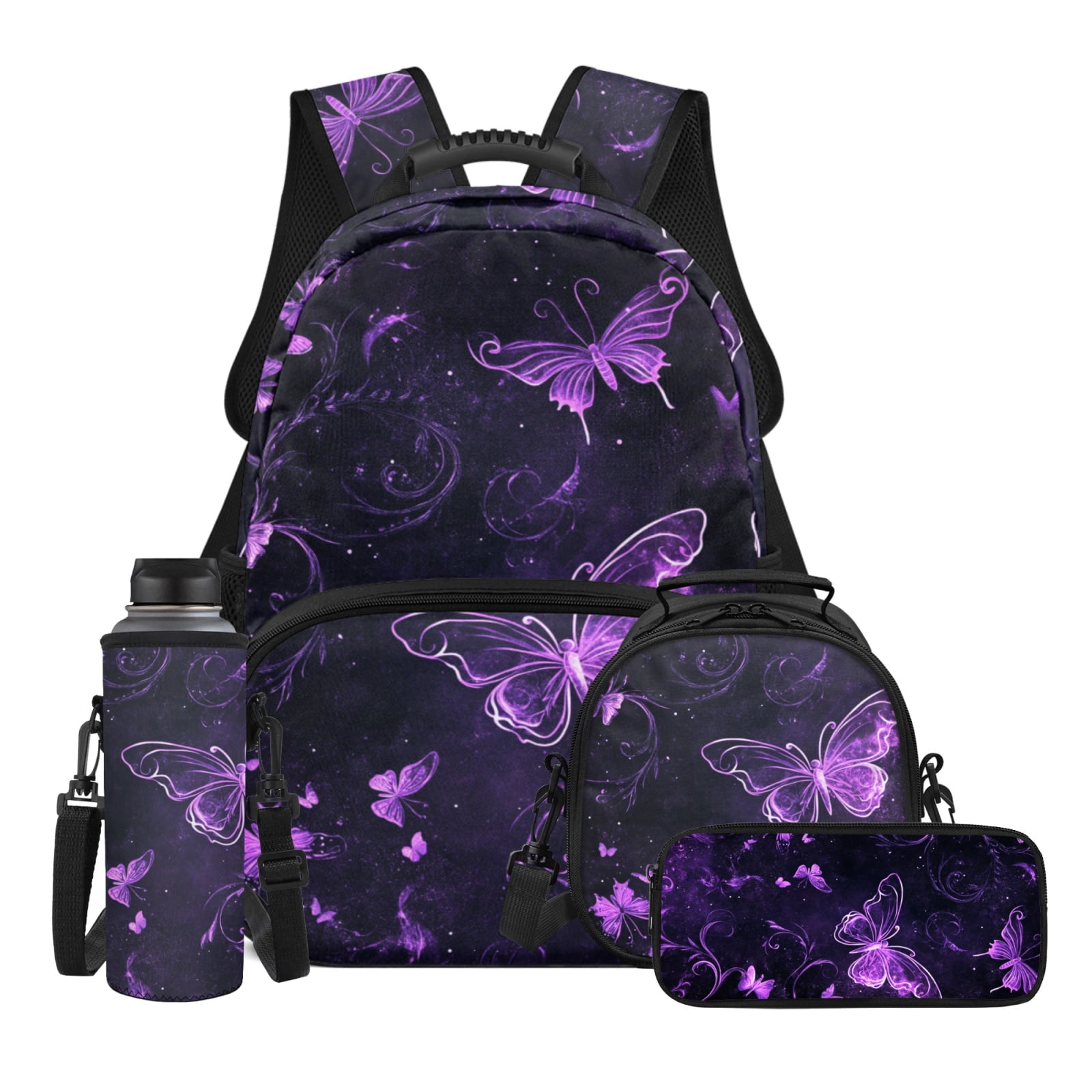 Yuyamidu Purple Butterfly Backpack and Lunch Bag Set for Girls Book Bag ...