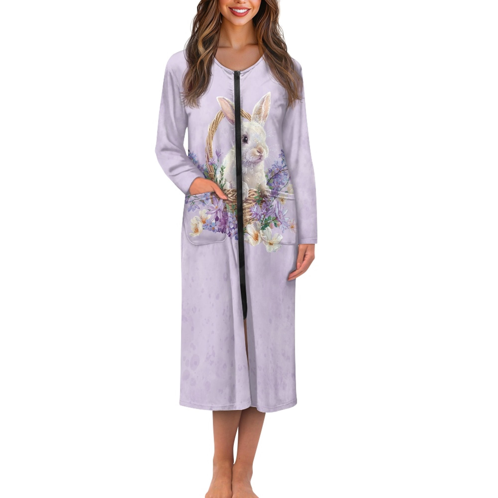 Yuyamidu Purple Robe Rabbit Long Gowns for Women Sleepwear Ladies ...