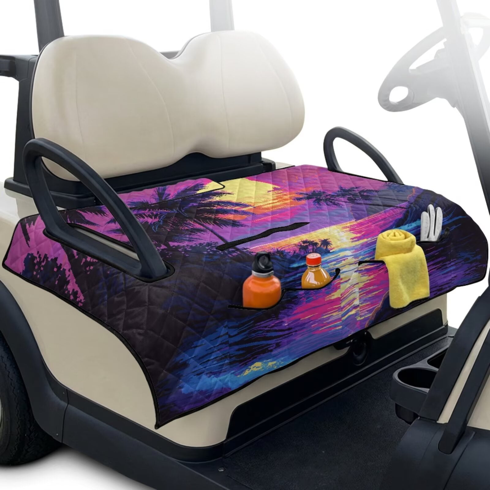 Yuyamidu Purple Sunset Golf Cart Seat Cover with Pockets Seaside ...