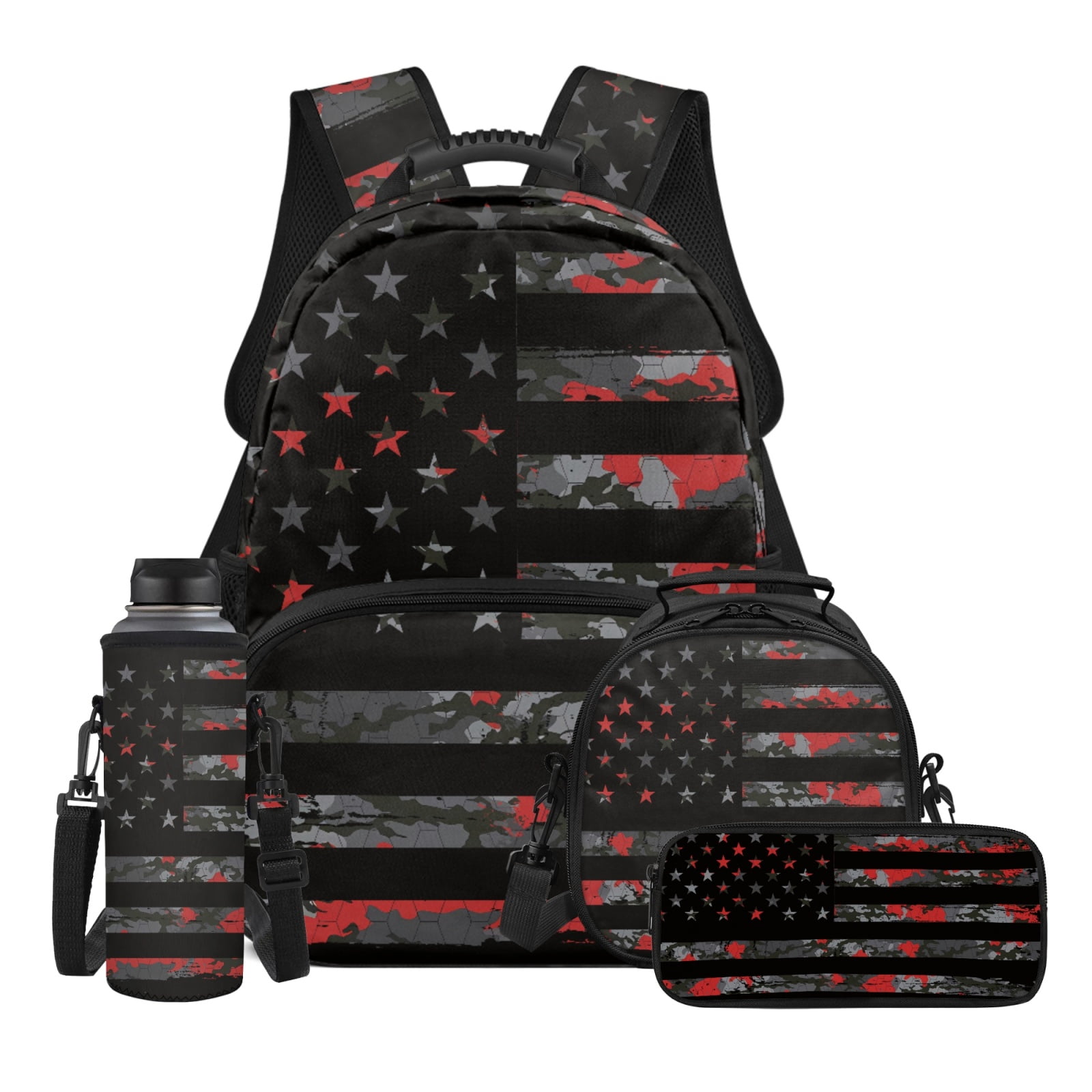Yuyamidu Red Camo Backpack with Lunch Bag Set of 4 American Flag ...