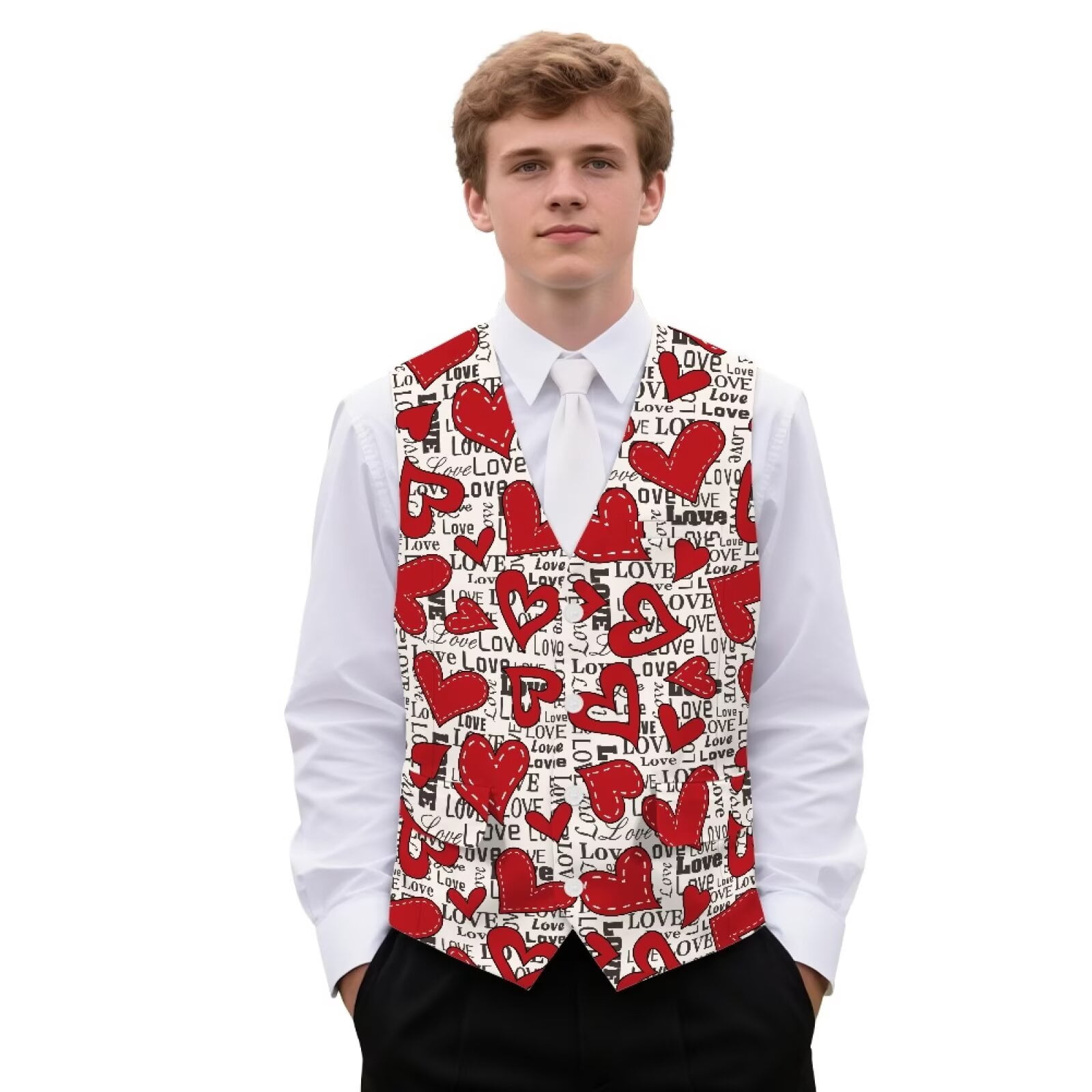 Yuyamidu Red Heart Mens V Neck Suit Vest for Wedding Prom Tuxedo Dress ...