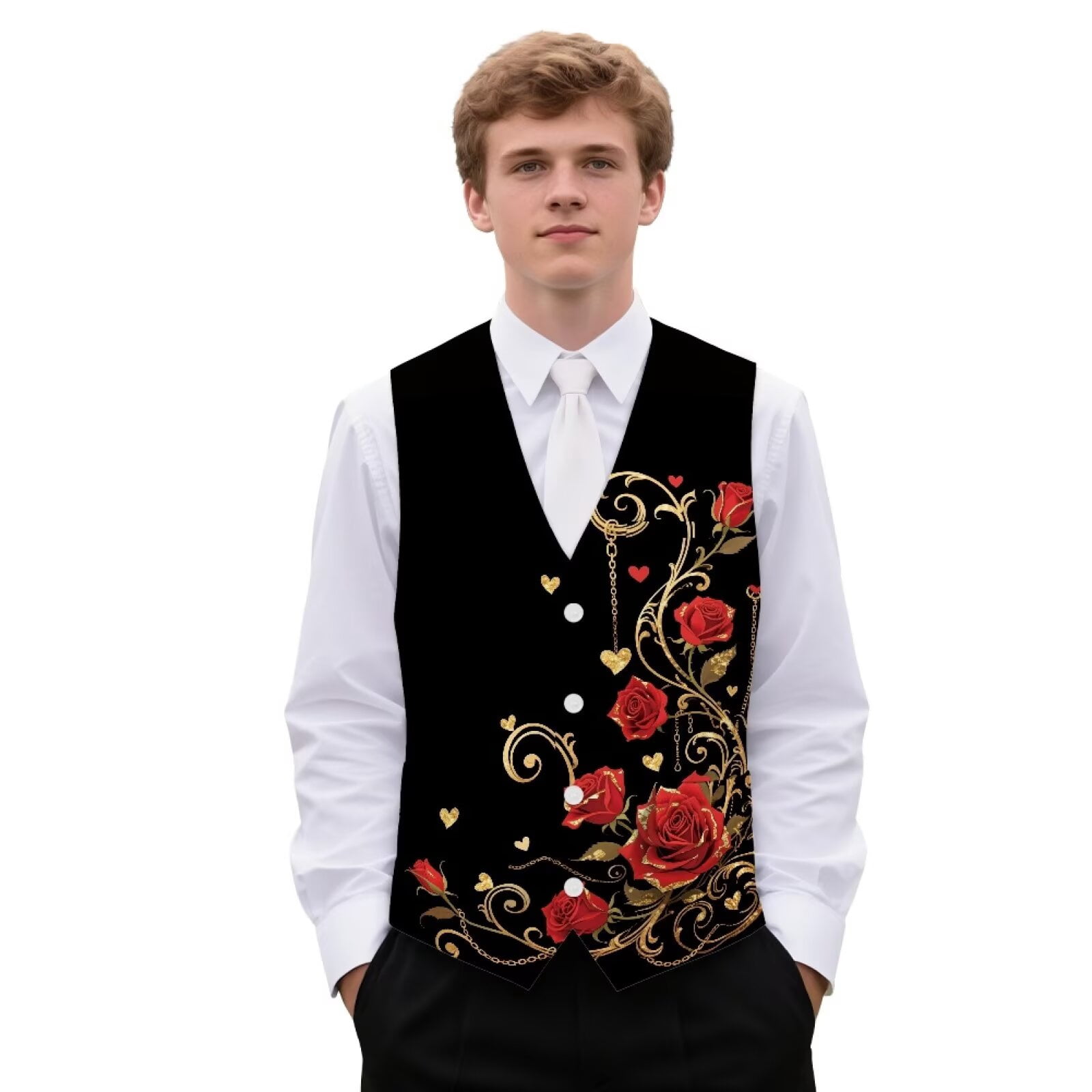Yuyamidu Red Rose Mens Suit Vest Business Formal Dress Vests for Men ...