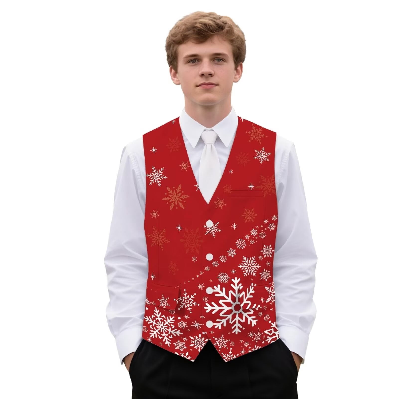 Yuyamidu Red Snowflake Men's Formal Vest Set Slim Fit Waistcoat for ...