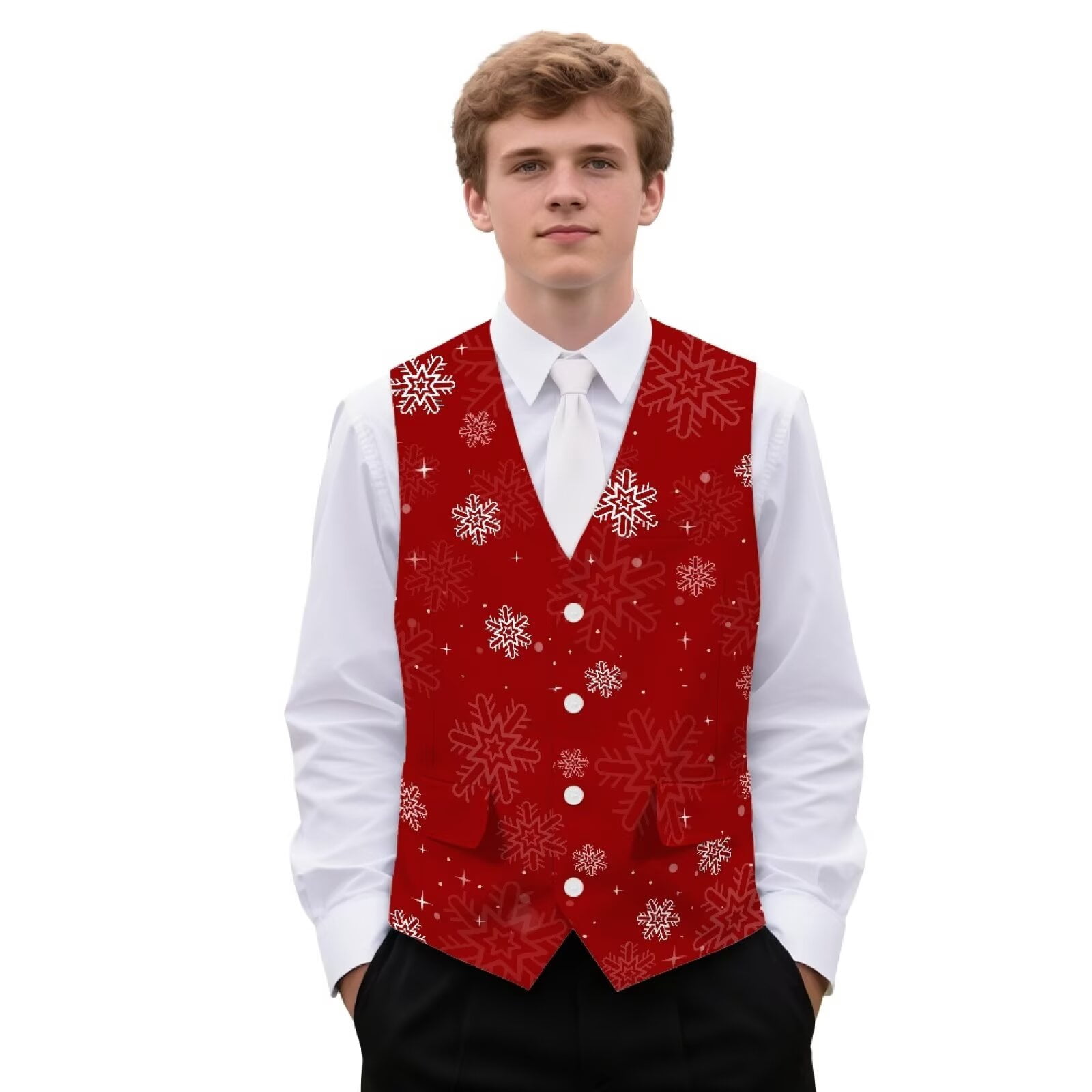 Yuyamidu Red Snowflake Men's Suit Vest Christmas V Neck Business Dress ...