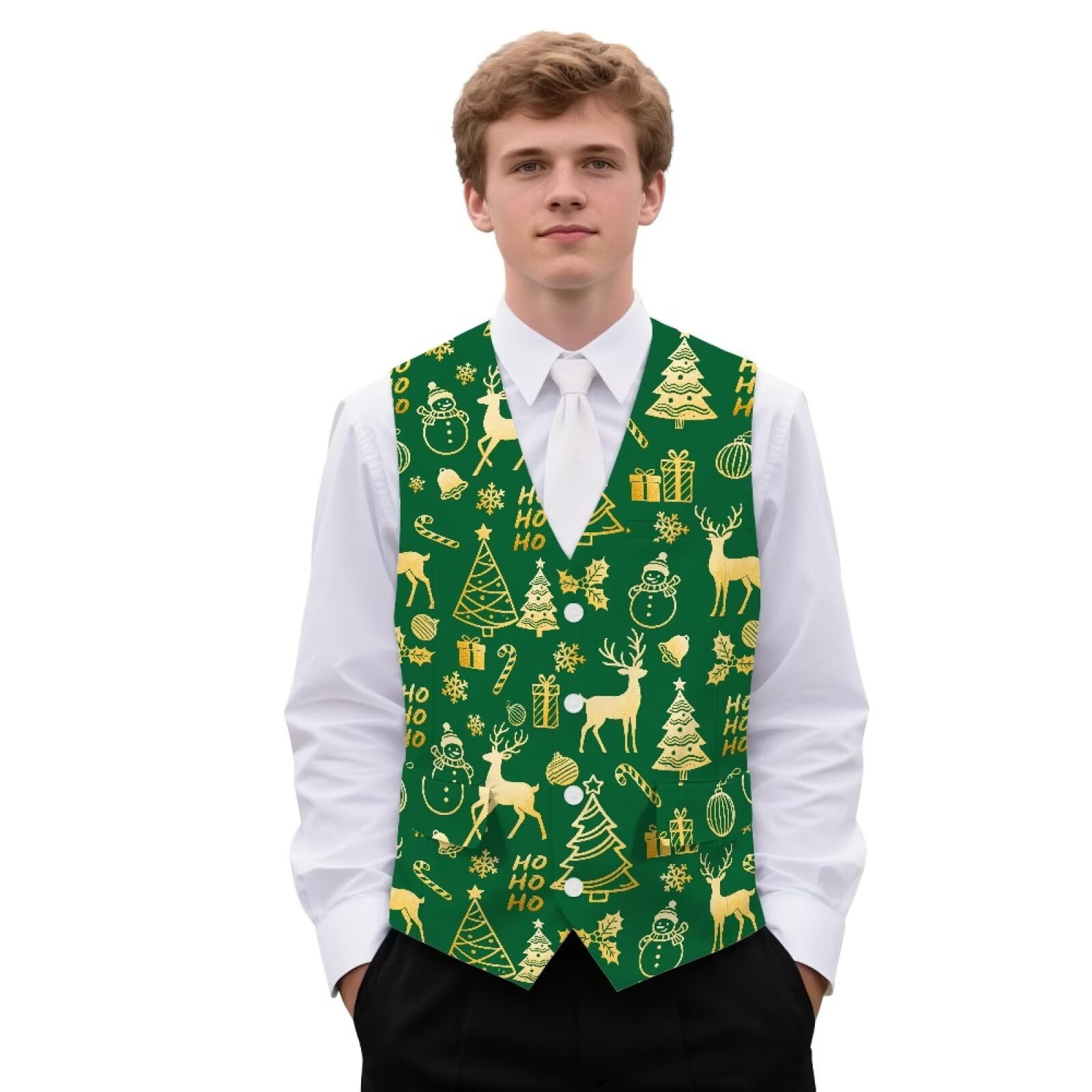 Yuyamidu Reindeer Men's Suit Vest Green Christmas Formal Dress ...